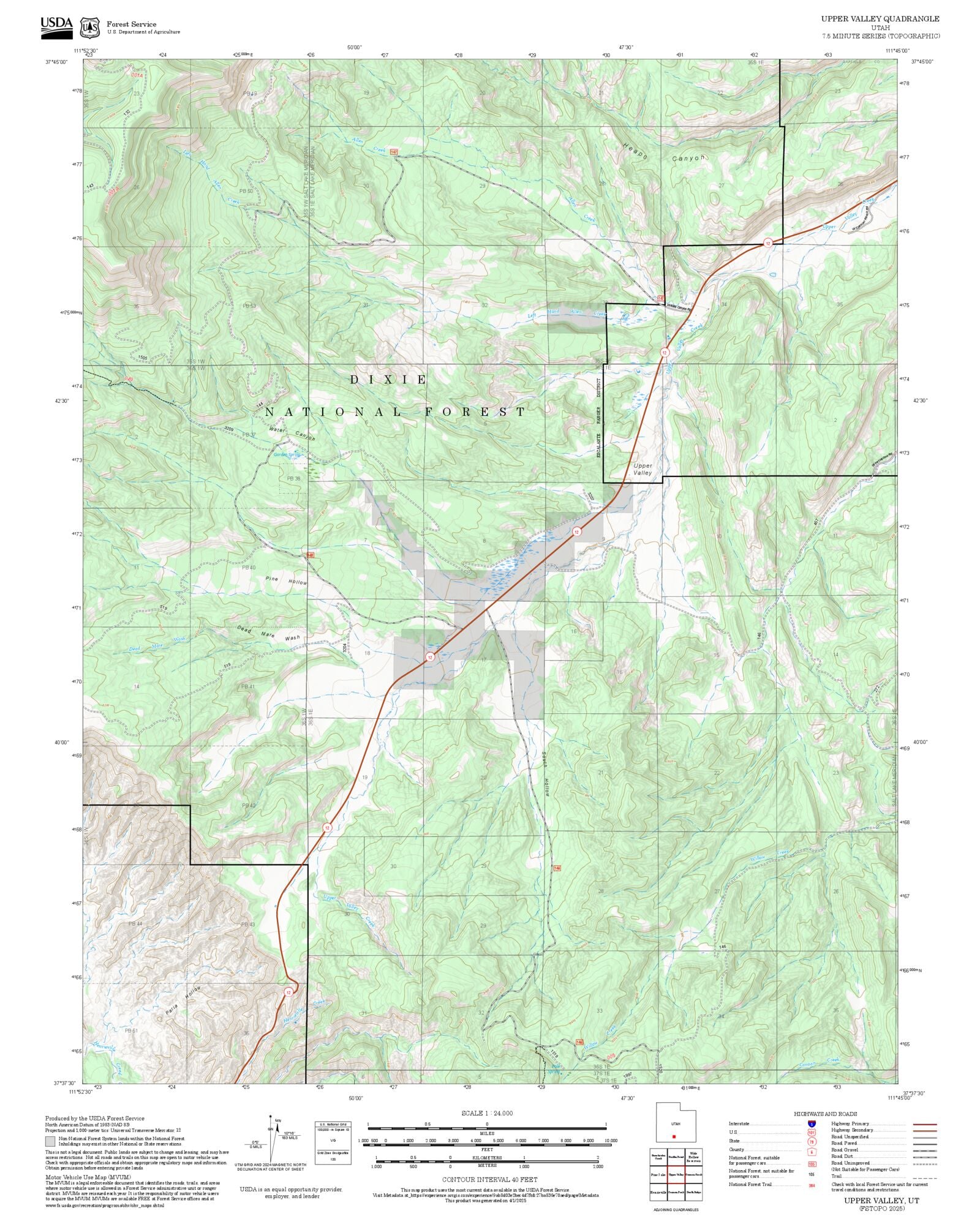 2025 Forest Service Topo Map of Upper Valley Utah – MyTopo Map Store