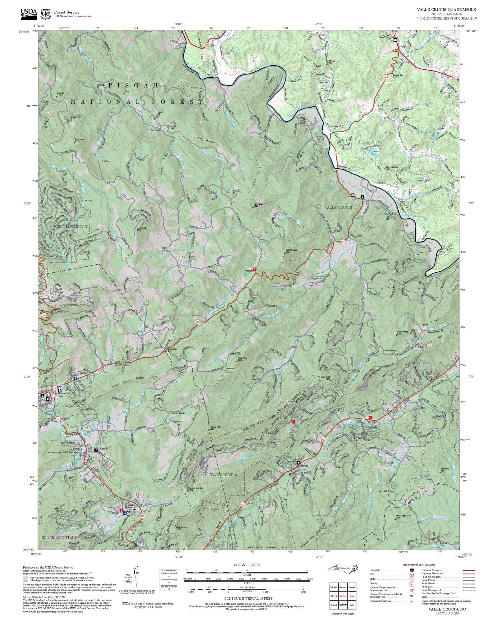 2025 Forest Service Topo Map of Valle Crucis North Carolina – MyTopo ...