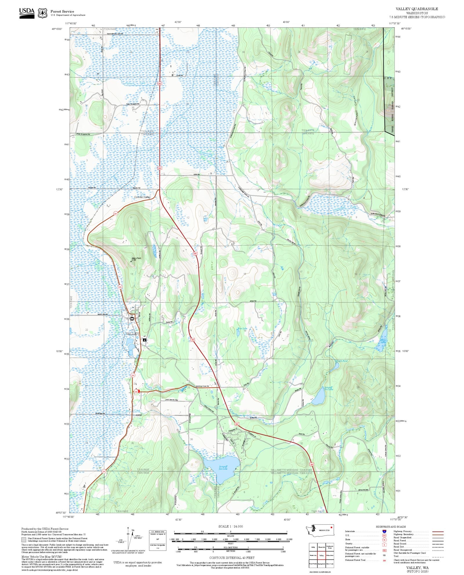 2025 Forest Service Topo Map of Valley Washington – MyTopo Map Store