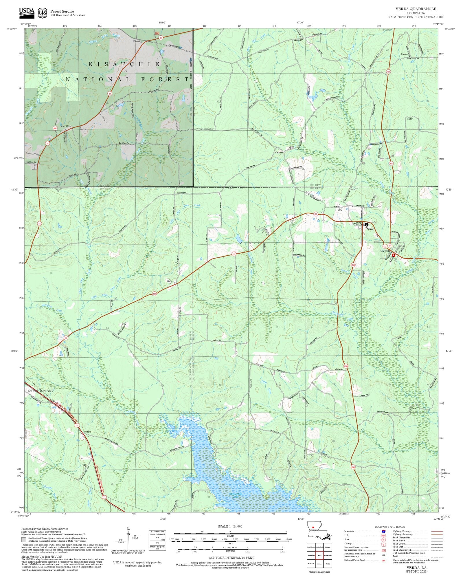 2025 Forest Service Topo Map of Verda Louisiana – MyTopo Map Store