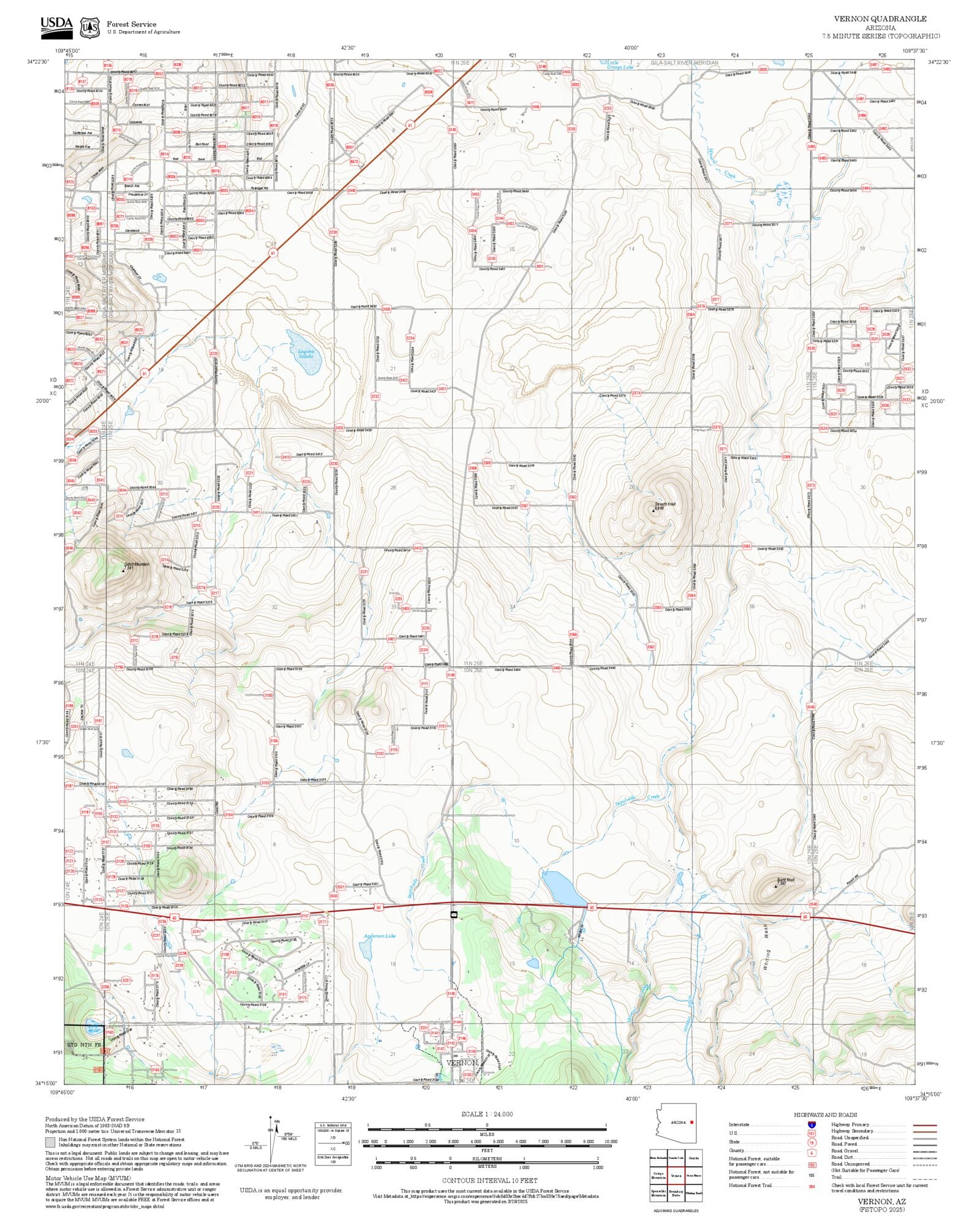 2025 Forest Service Topo Map of Vernon Arizona – MyTopo Map Store