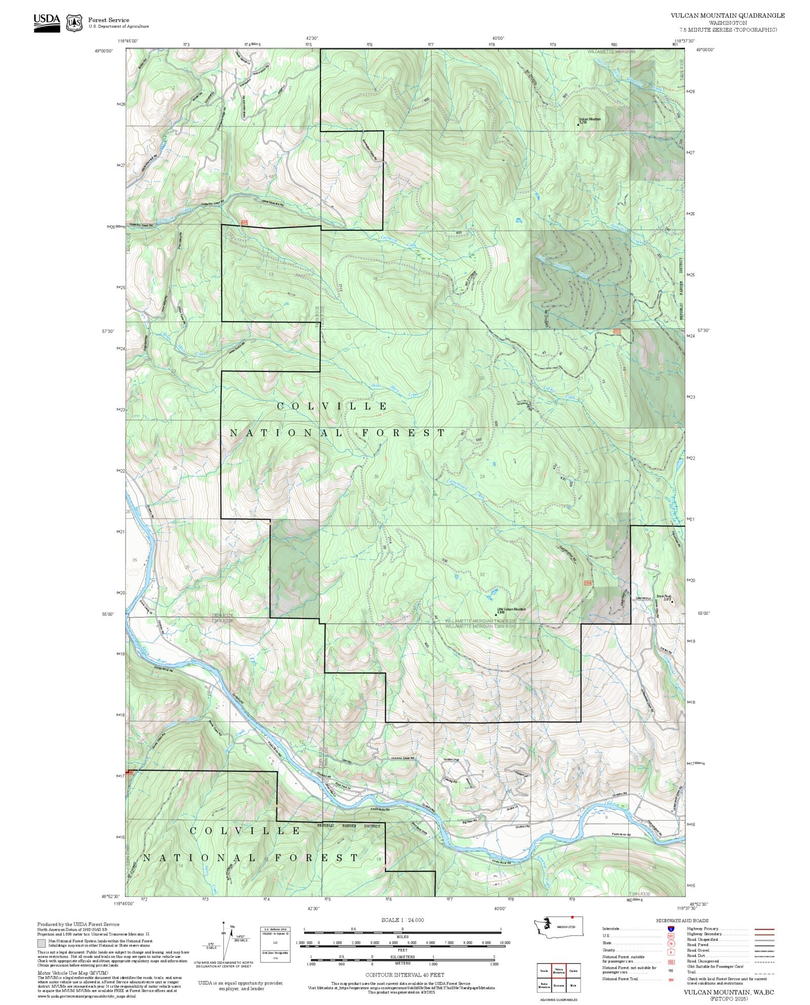 2025 Forest Service Topo Map of Vulcan Mountain Washington – MyTopo Map ...