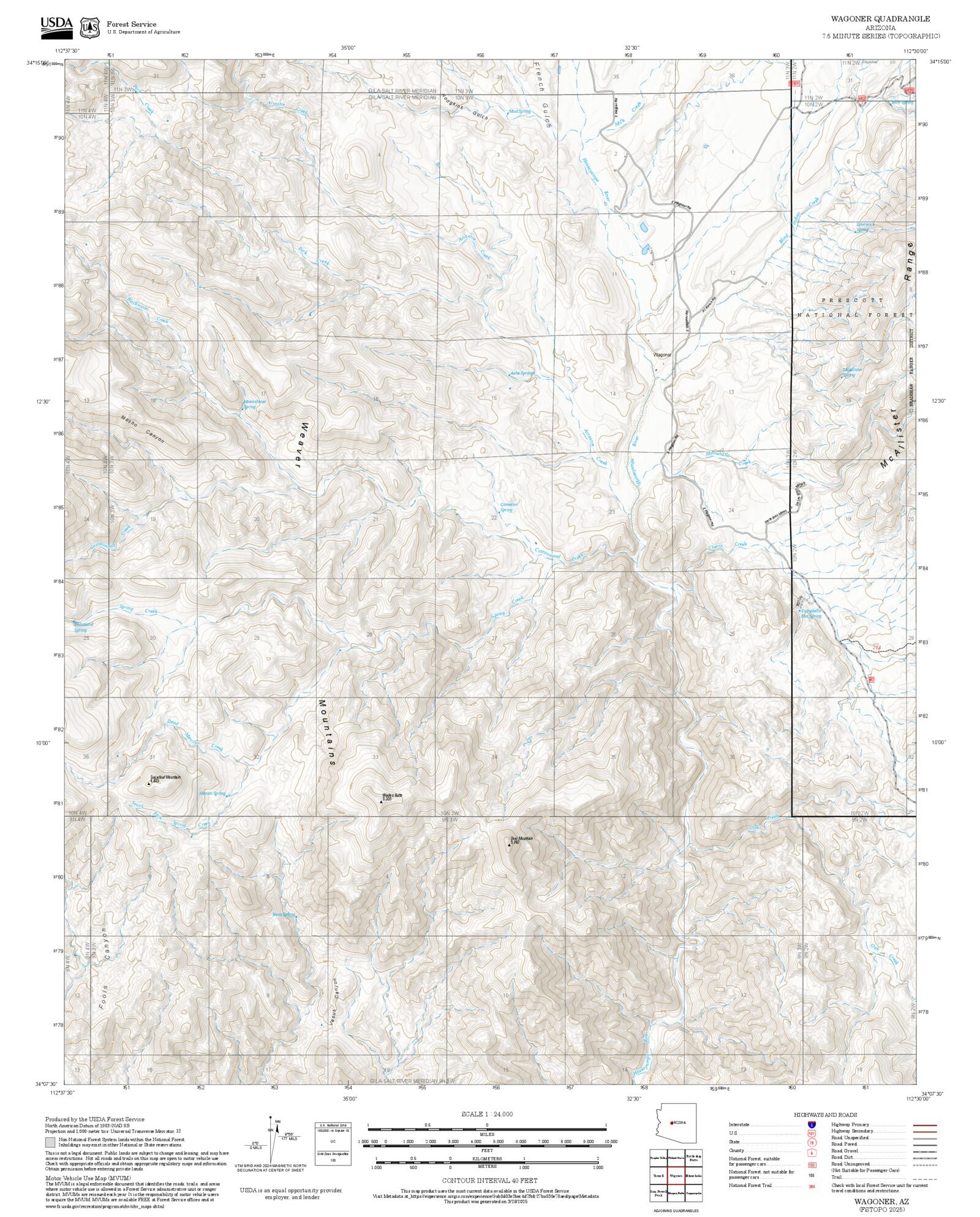 2025 Forest Service Topo Map of Wagoner Arizona – MyTopo Map Store