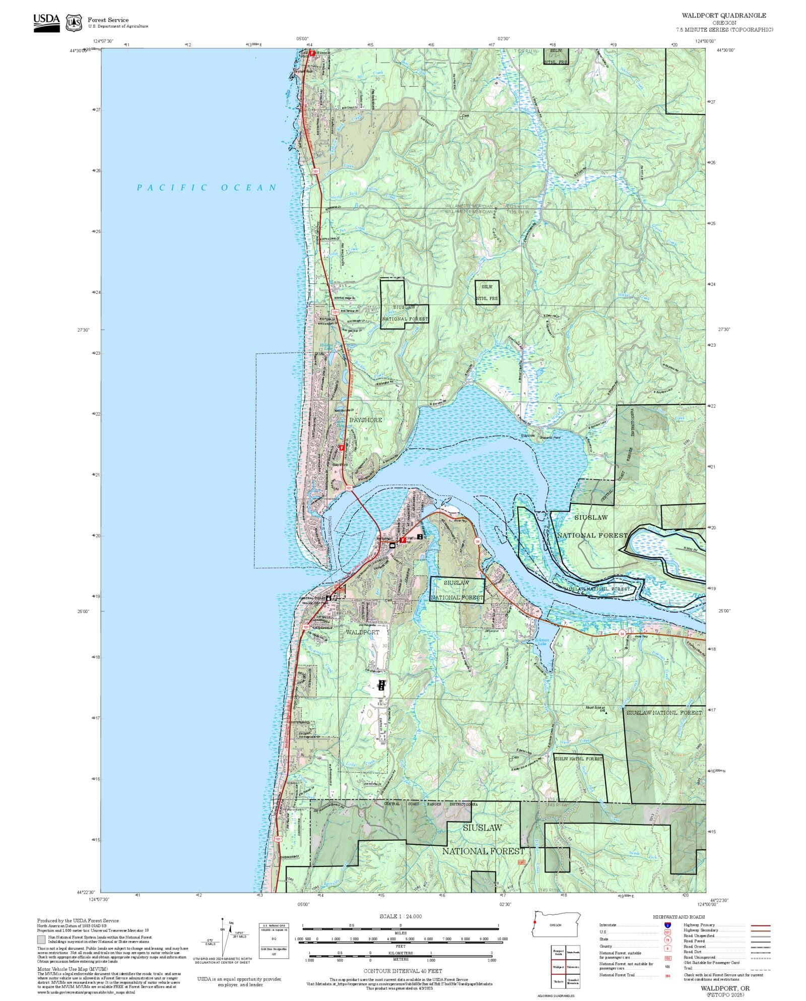 2025 Forest Service Topo Map of Waldport Oregon – MyTopo Map Store