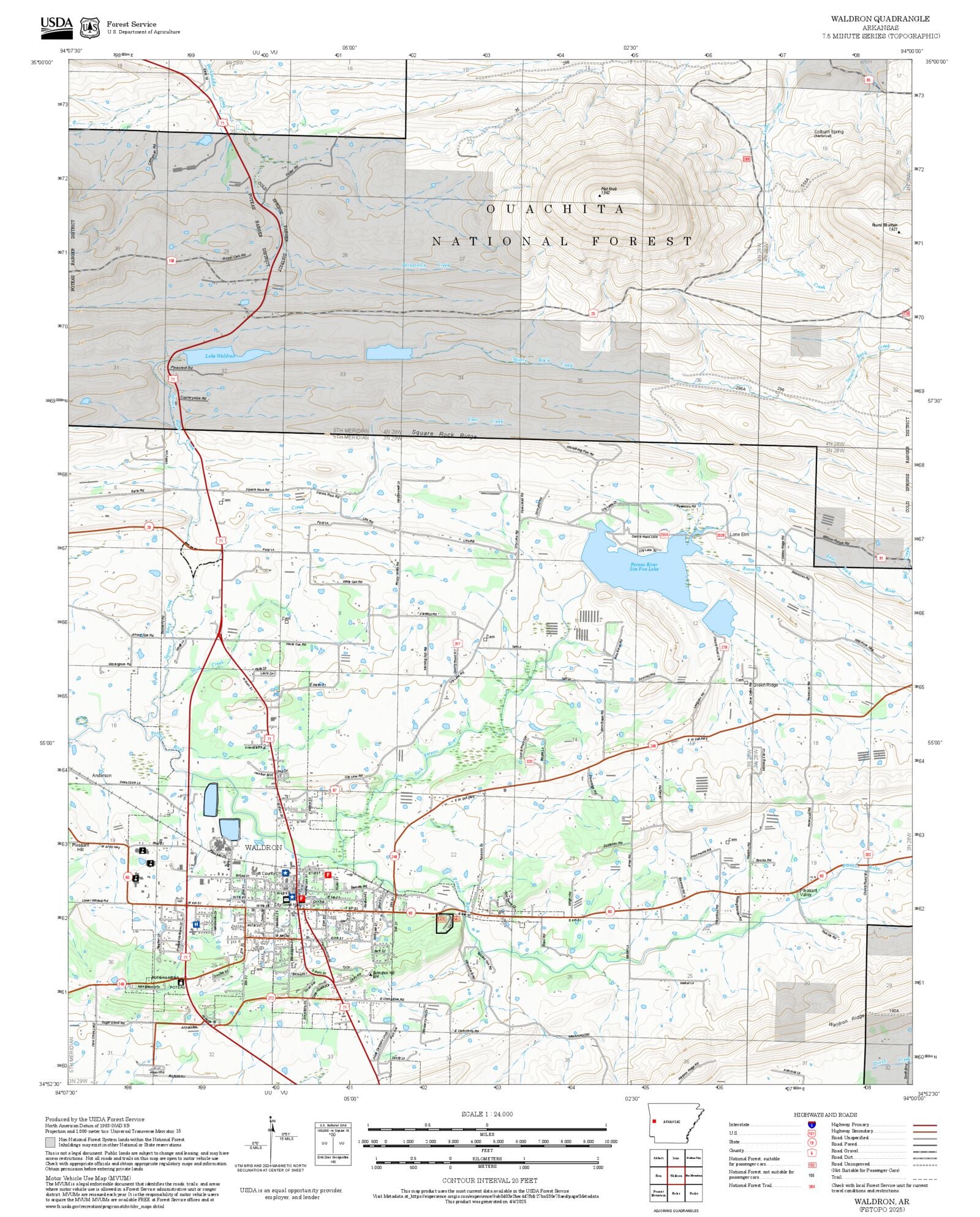 2025 Forest Service Topo Map of Waldron Arkansas – MyTopo Map Store