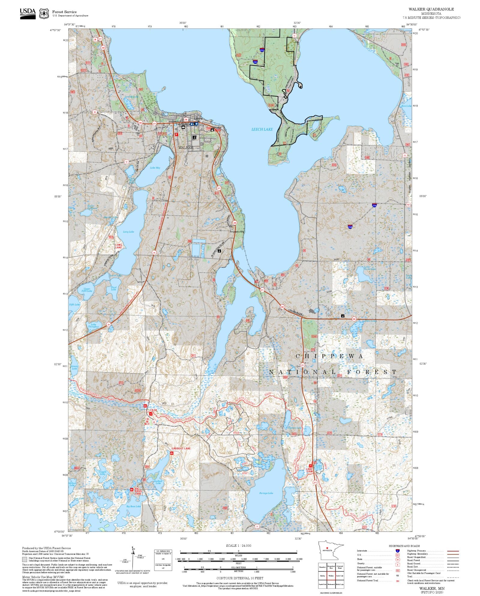 2025 Forest Service Topo Map of Walker Minnesota – MyTopo Map Store