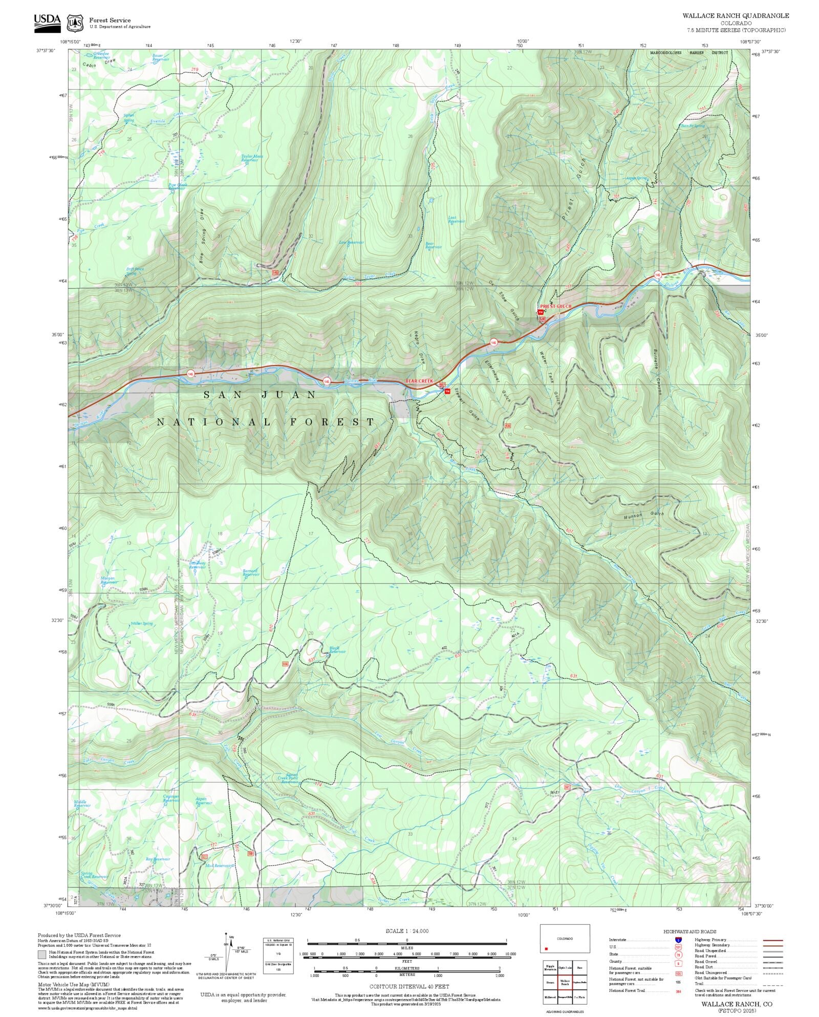 2025 Forest Service Topo Map of Wallace Ranch Colorado – MyTopo Map Store