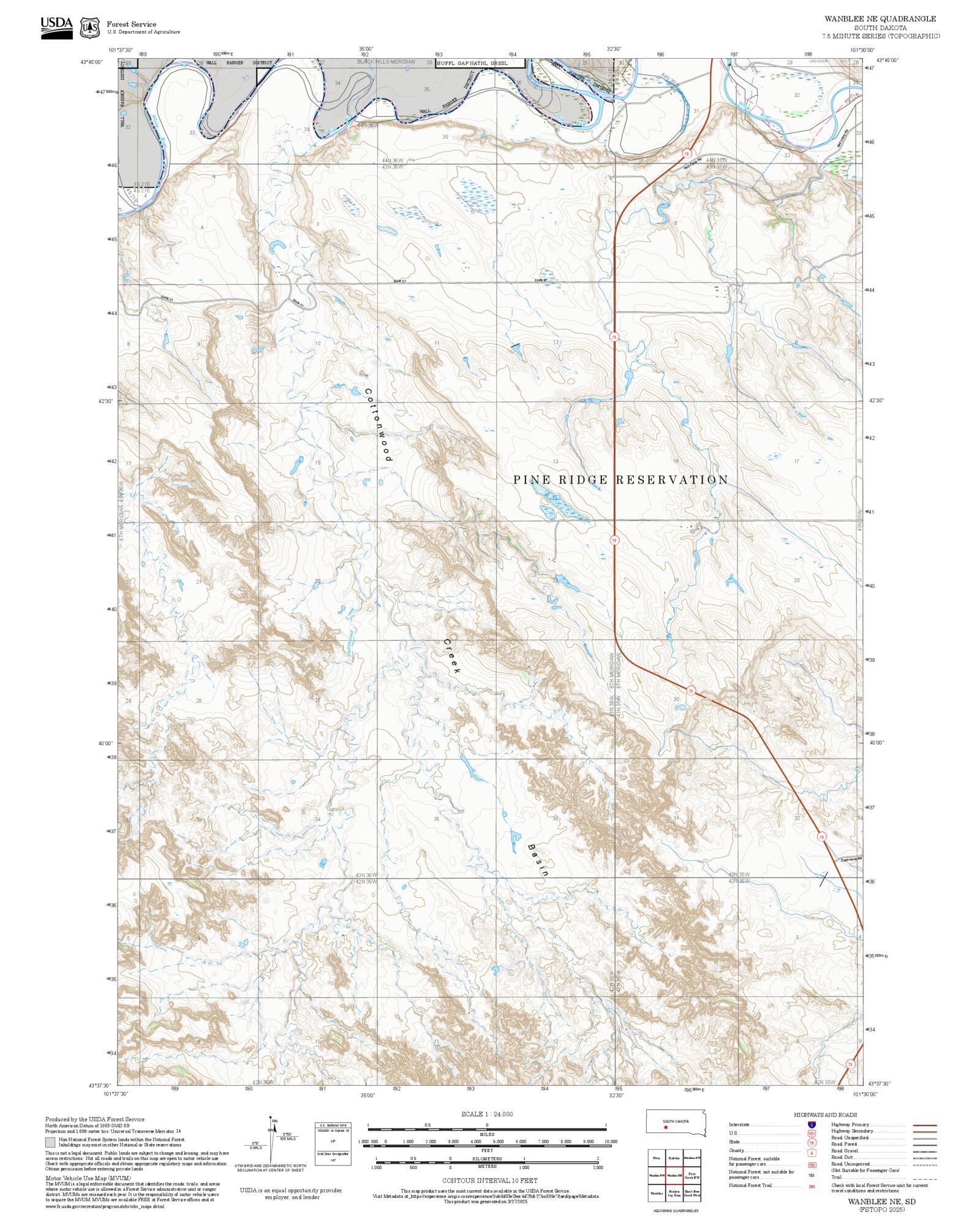 2025 Forest Service Topo Map of Wanblee NE South Dakota – MyTopo Map Store