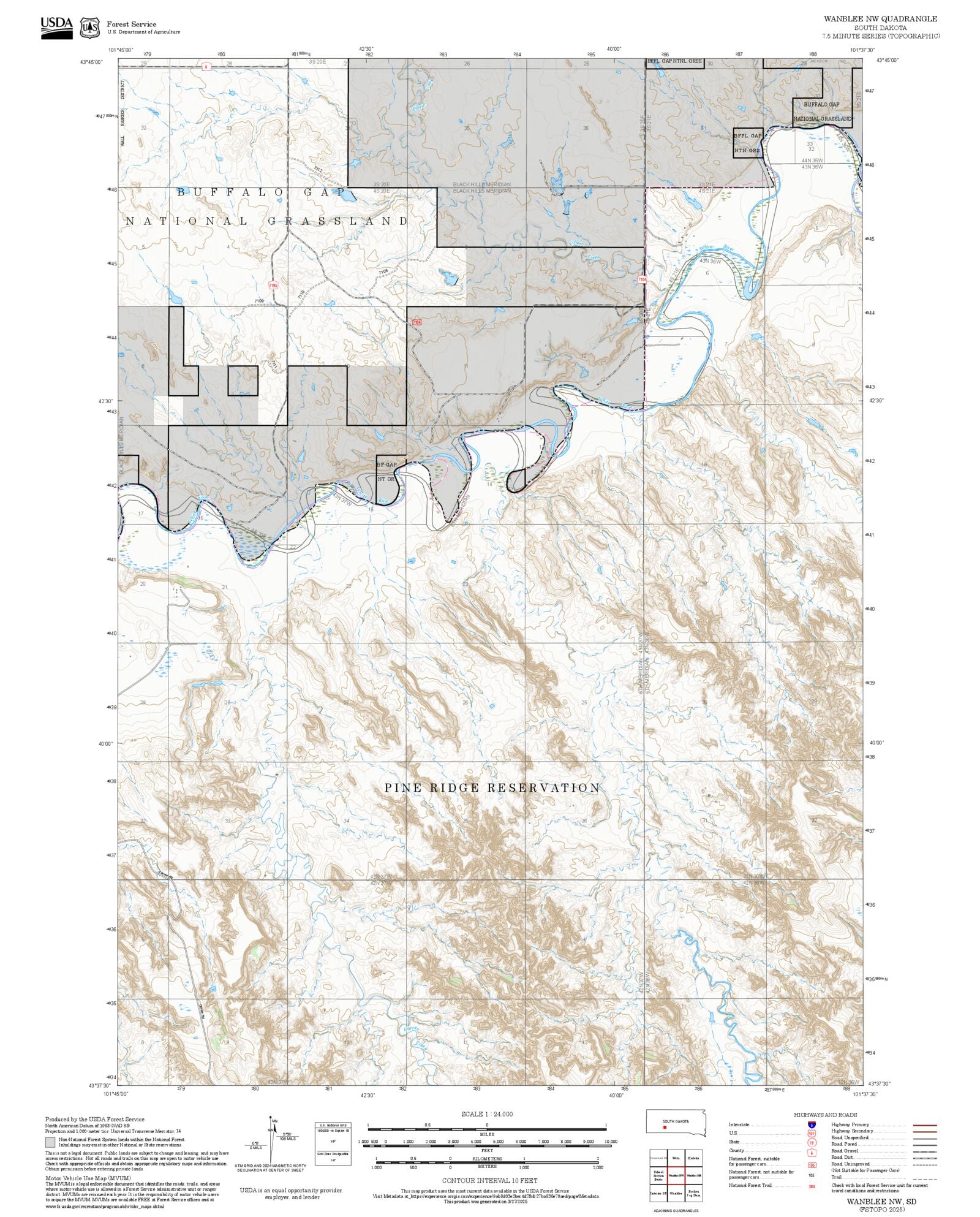 2025 Forest Service Topo Map of Wanblee NW South Dakota – MyTopo Map Store