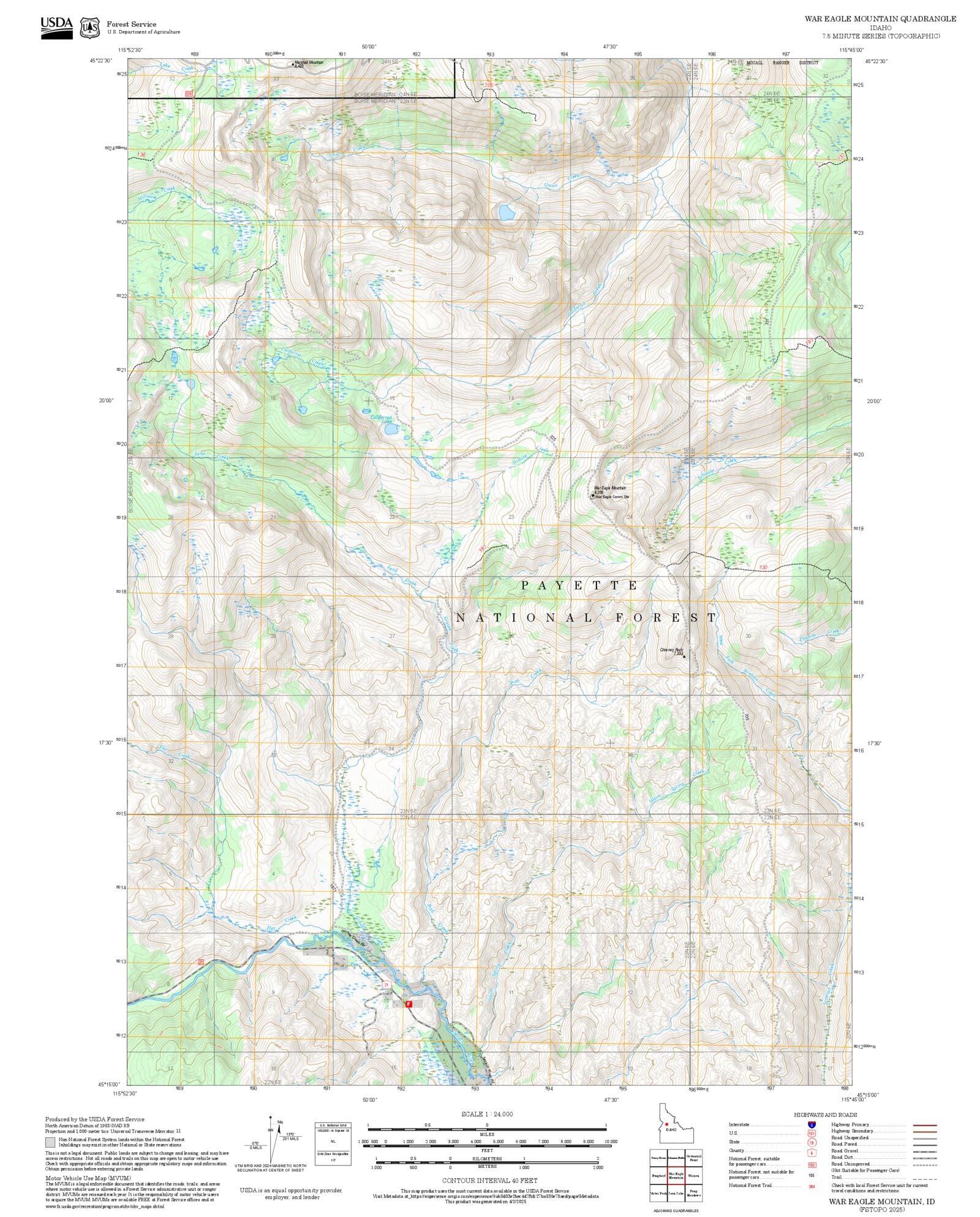 2025 Forest Service Topo Map of War Eagle Mountain Idaho – MyTopo Map Store