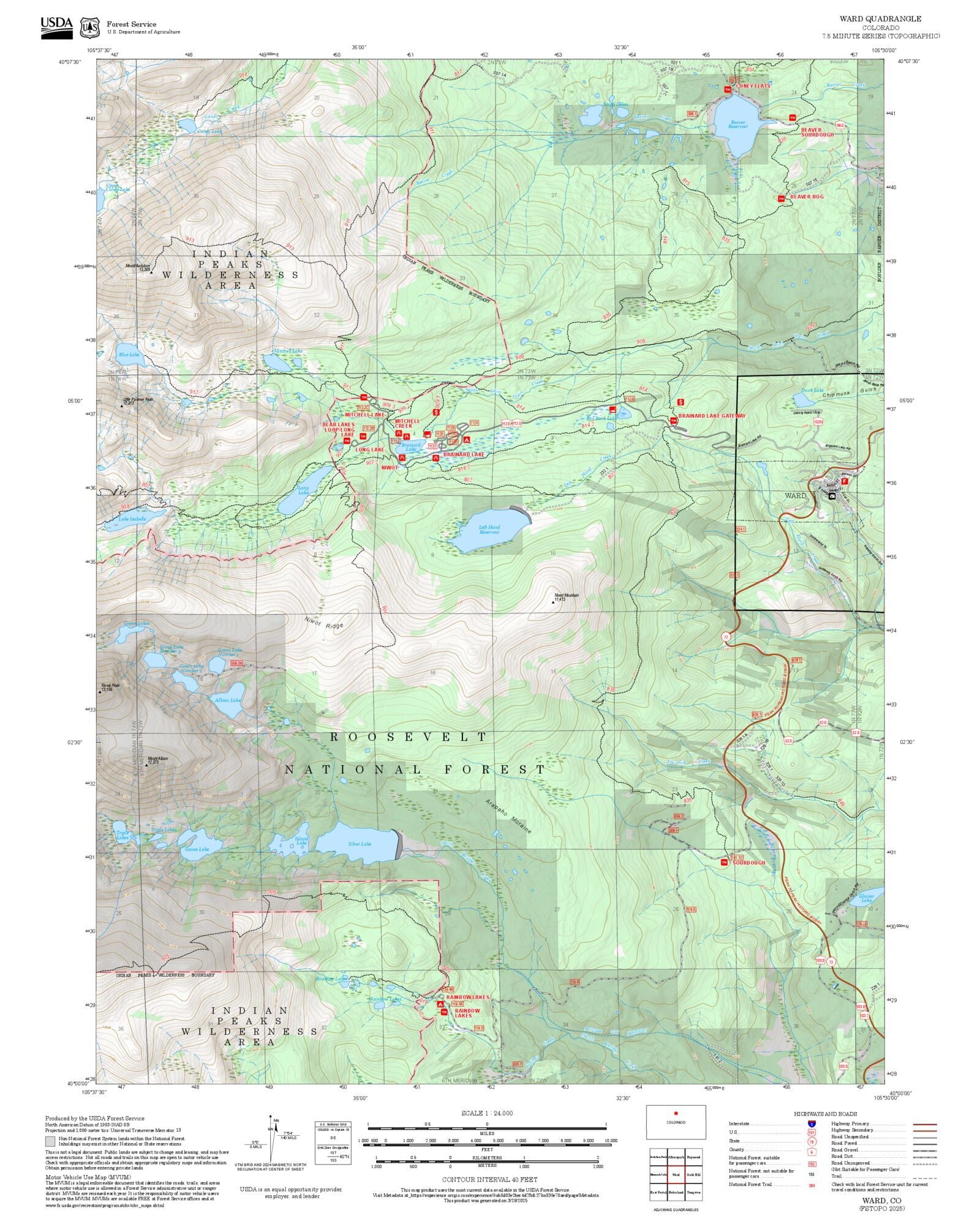 2025 Forest Service Topo Map of Ward Colorado – MyTopo Map Store