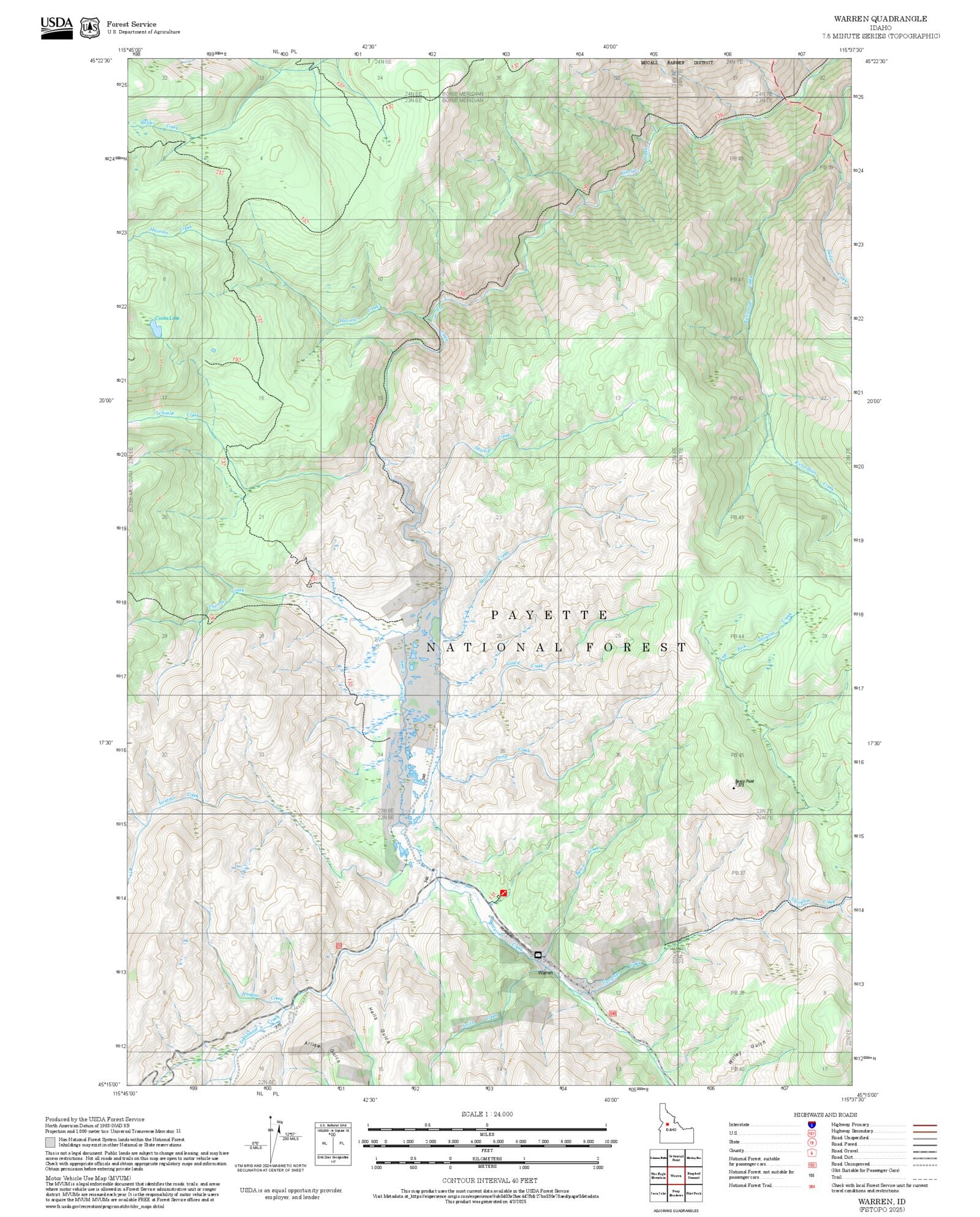 2025 Forest Service Topo Map of Warren Idaho – MyTopo Map Store