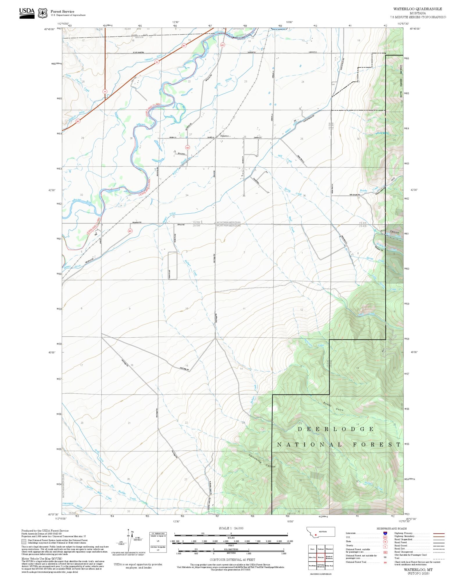 2025 Forest Service Topo Map of Waterloo Montana – MyTopo Map Store