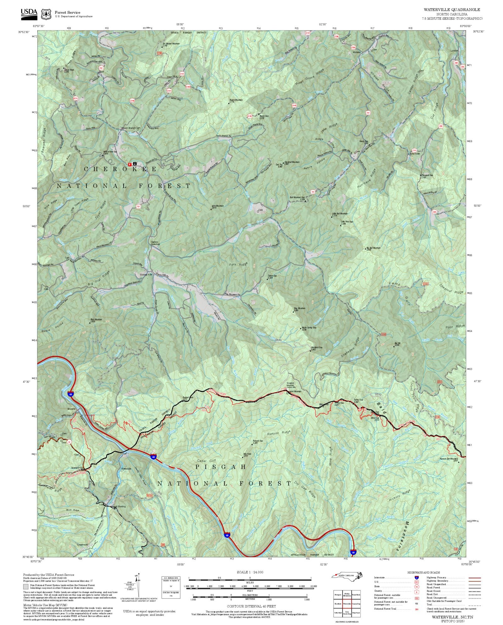 2025 Forest Service Topo Map of Waterville North Carolina – MyTopo Map ...