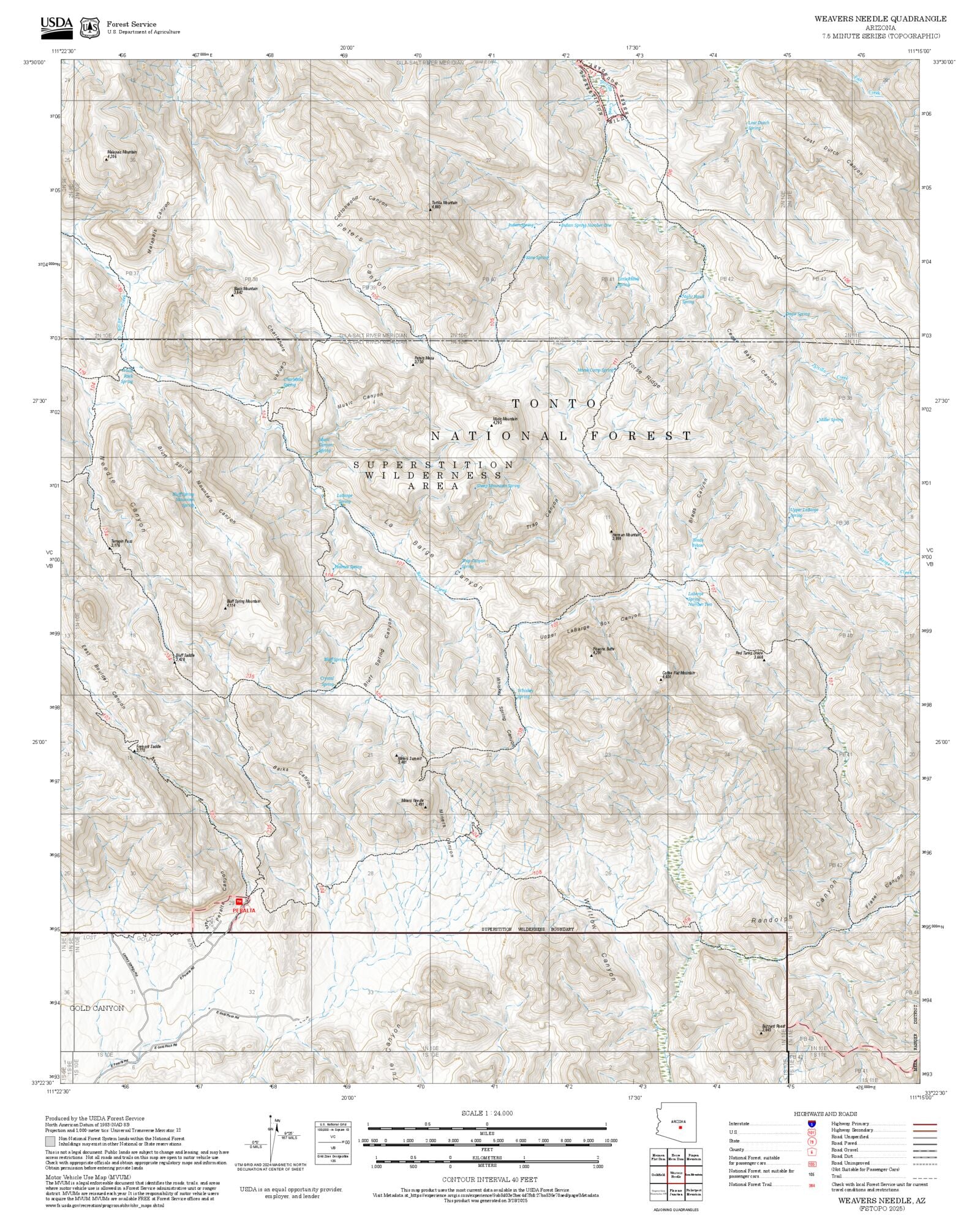 2025 Forest Service Topo Map of Weavers Needle Arizona – MyTopo Map Store