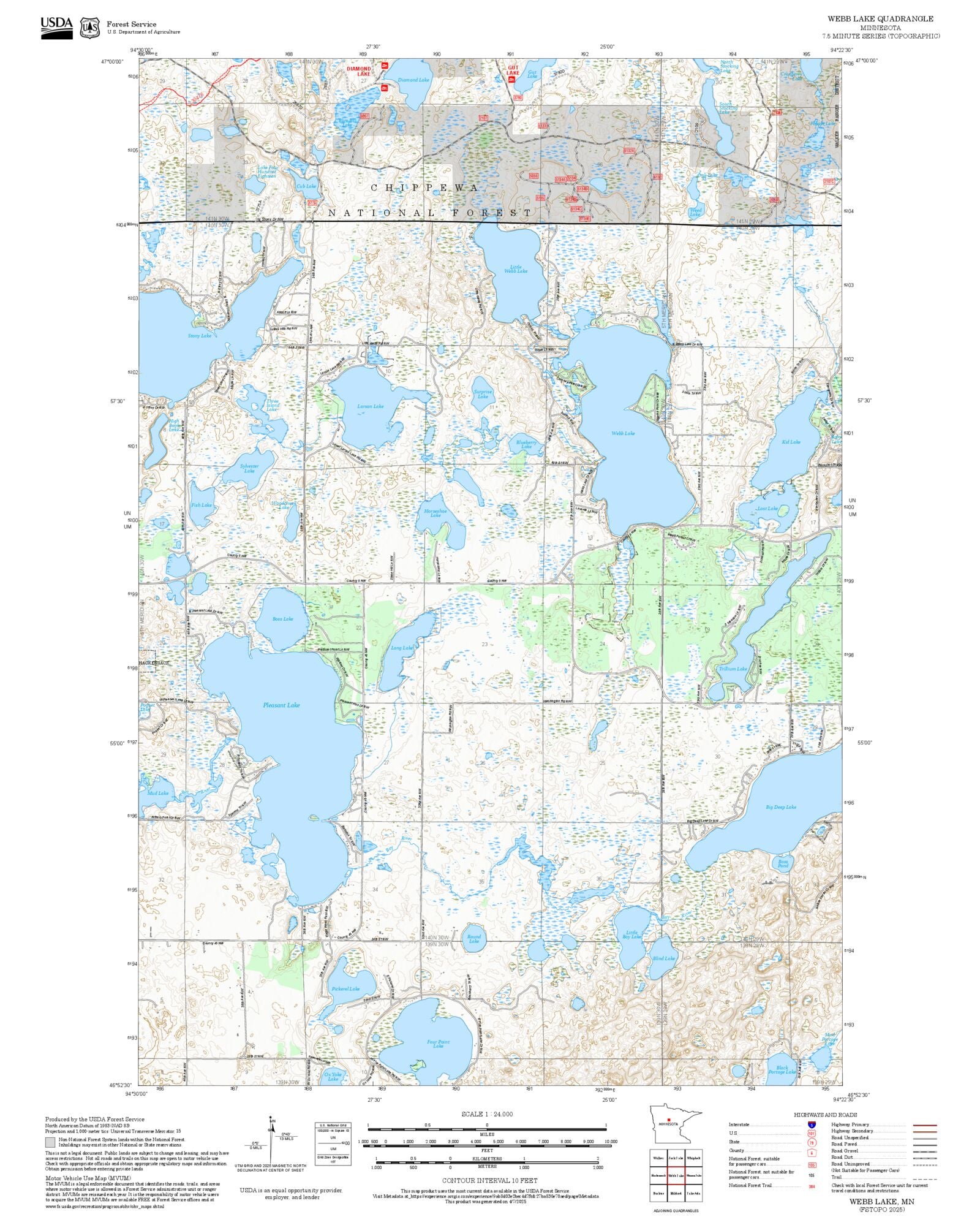 2025 Forest Service Topo Map of Webb Lake Minnesota – MyTopo Map Store