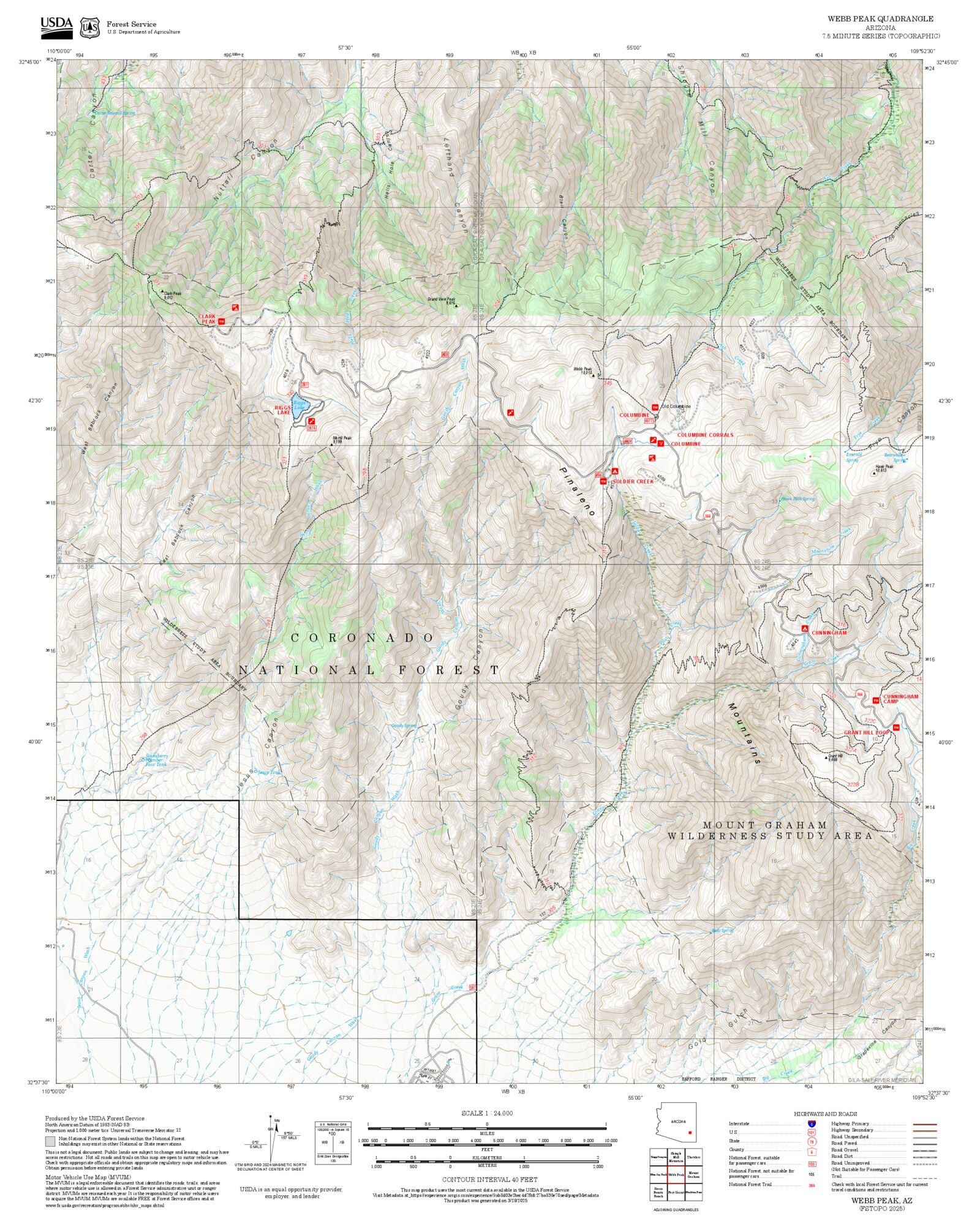 2025 Forest Service Topo Map of Webb Peak Arizona – MyTopo Map Store