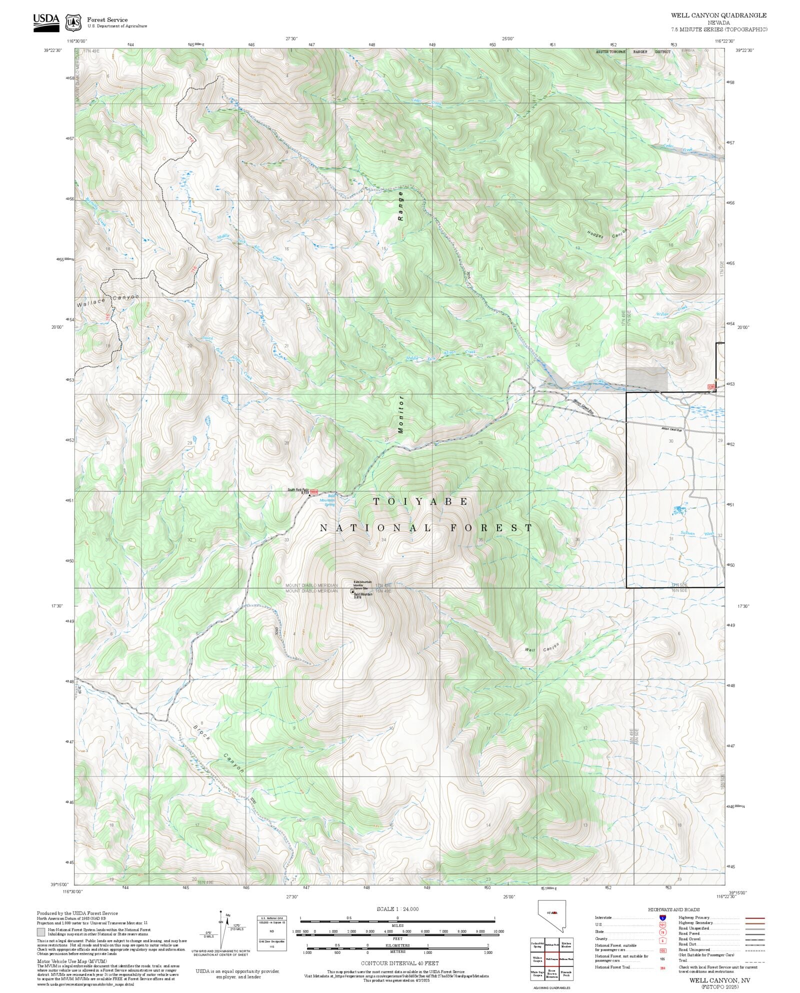 2025 Forest Service Topo Map of Well Canyon Nevada – MyTopo Map Store
