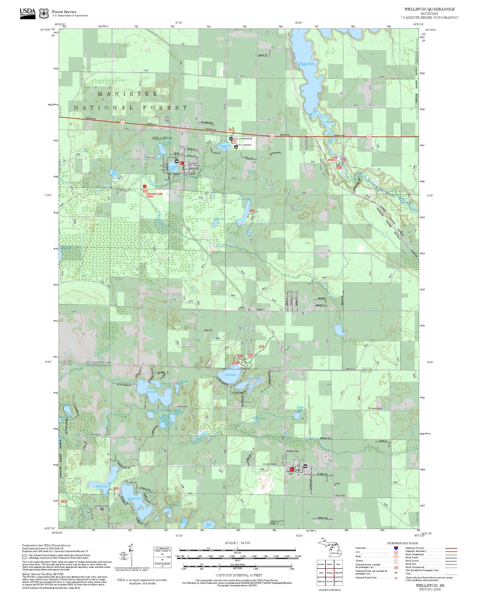 2025 Forest Service Topo Map of Wellston Michigan – MyTopo Map Store