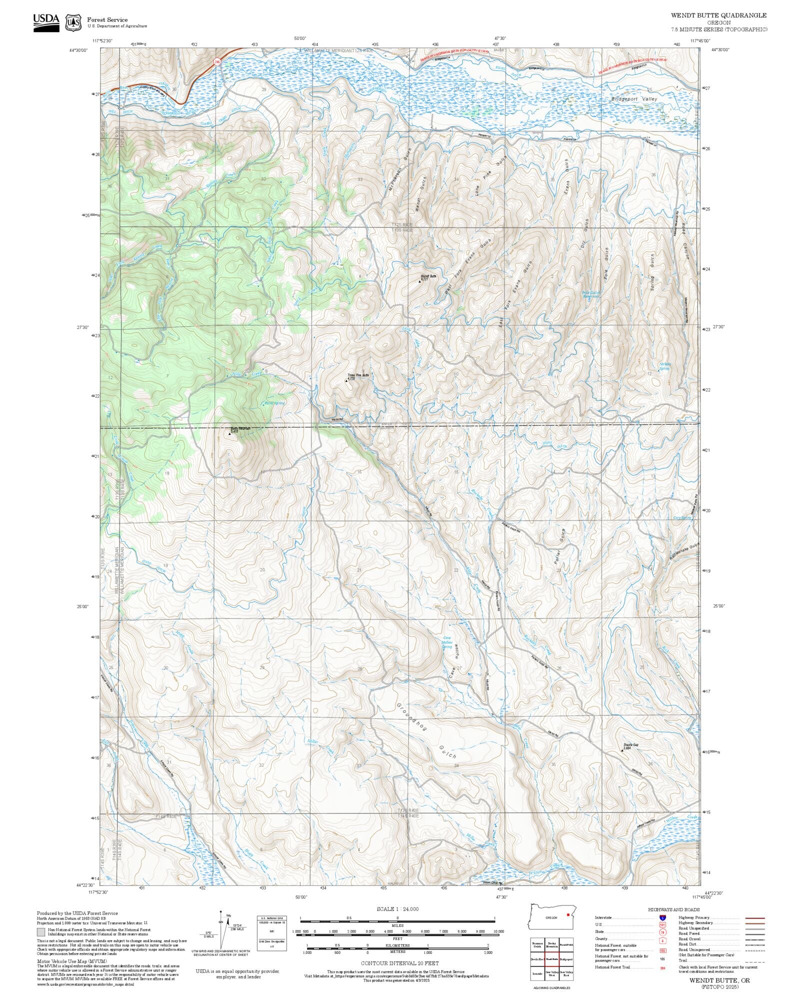 2025 Forest Service Topo Map of Wendt Butte Oregon – MyTopo Map Store
