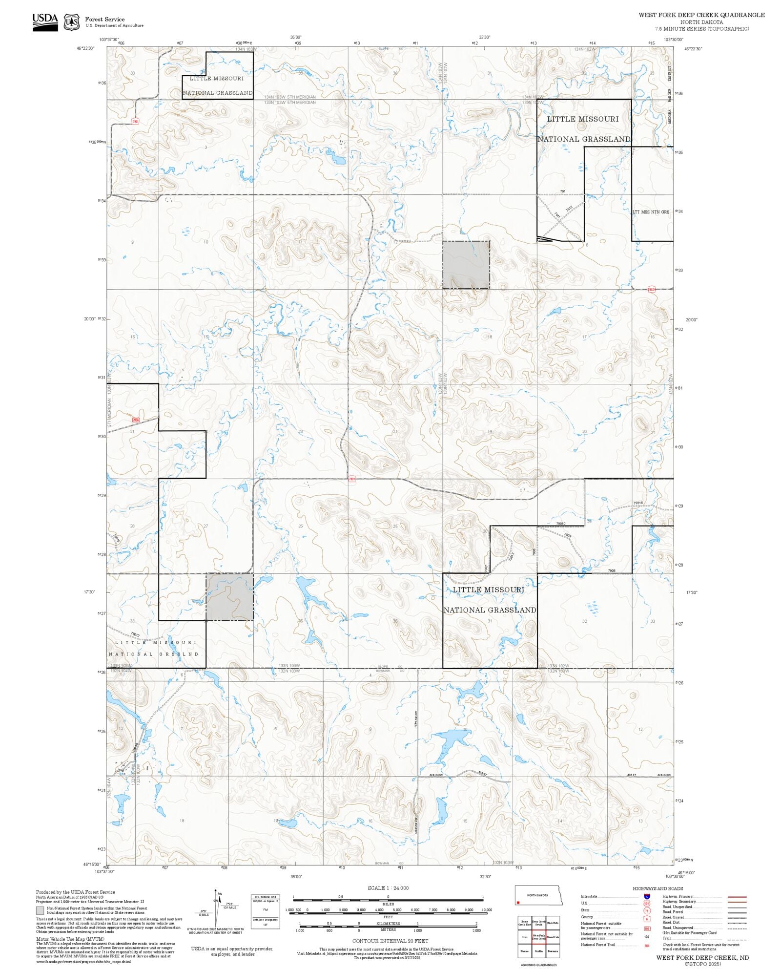 2025 Forest Service Topo Map of West Fork Deep Creek North Dakota ...