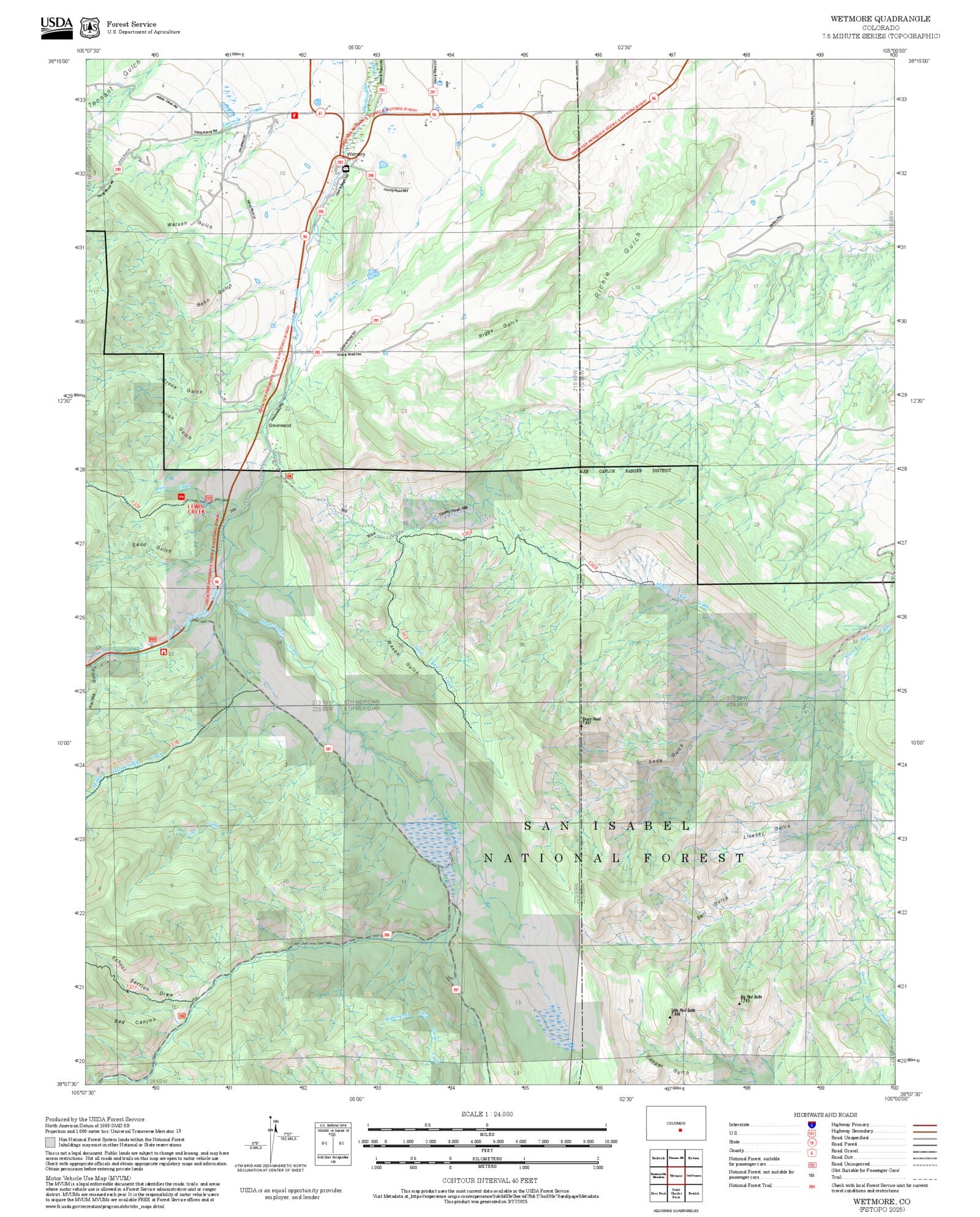 2025 Forest Service Topo Map of Wetmore Colorado – MyTopo Map Store