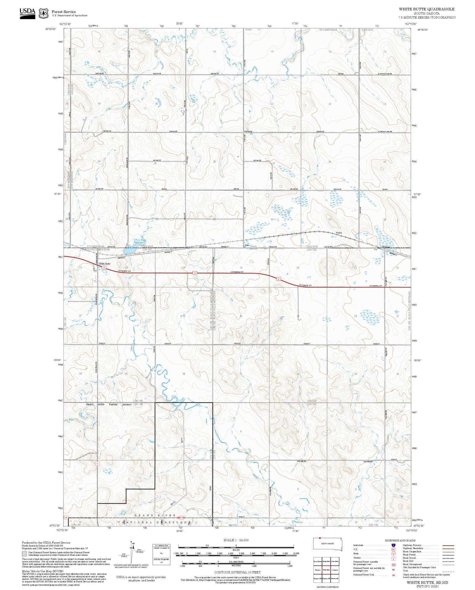 2025 Forest Service Topo Map of White Butte South Dakota – MyTopo Map Store