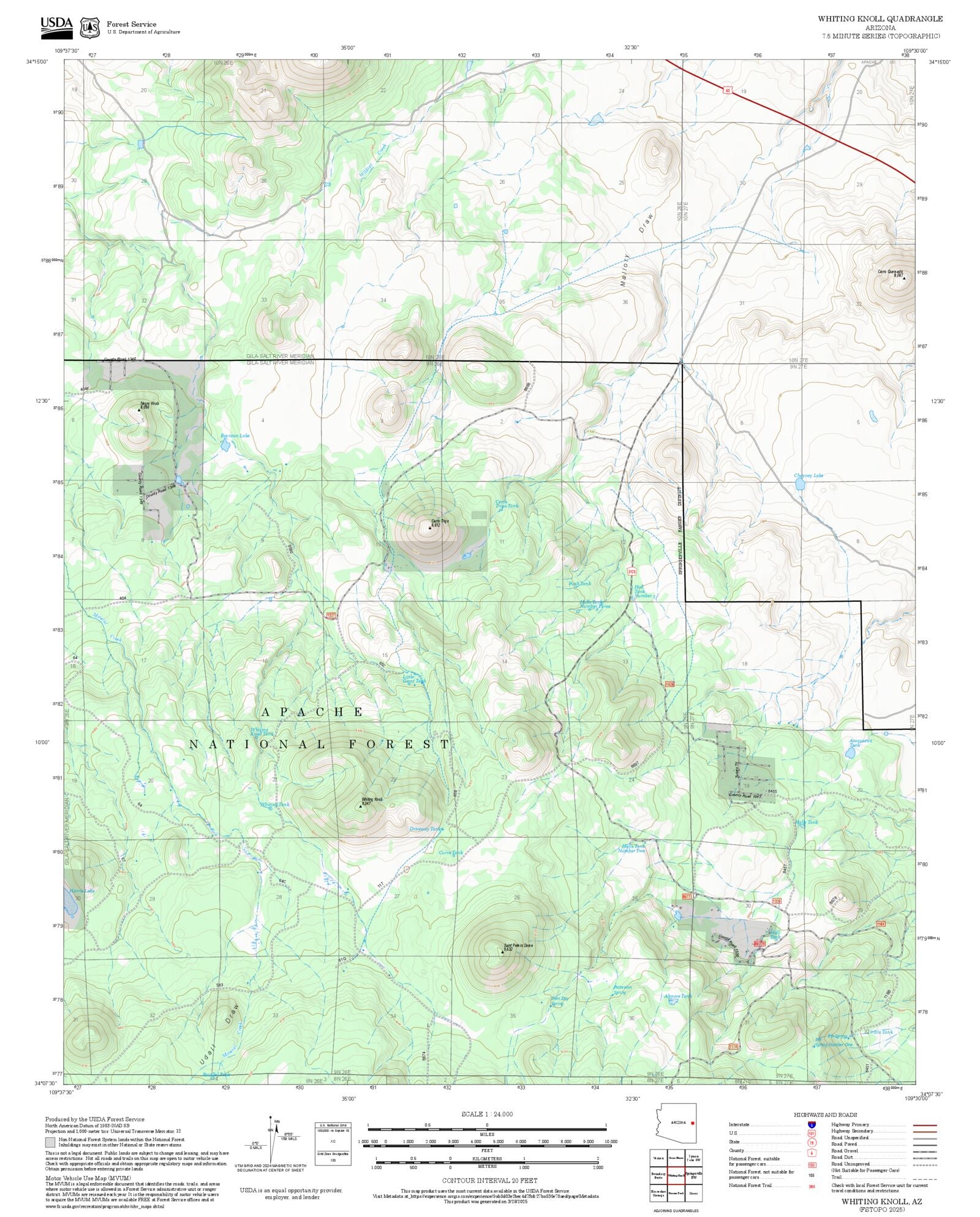 2025 Forest Service Topo Map of Whiting Knoll Arizona – MyTopo Map Store