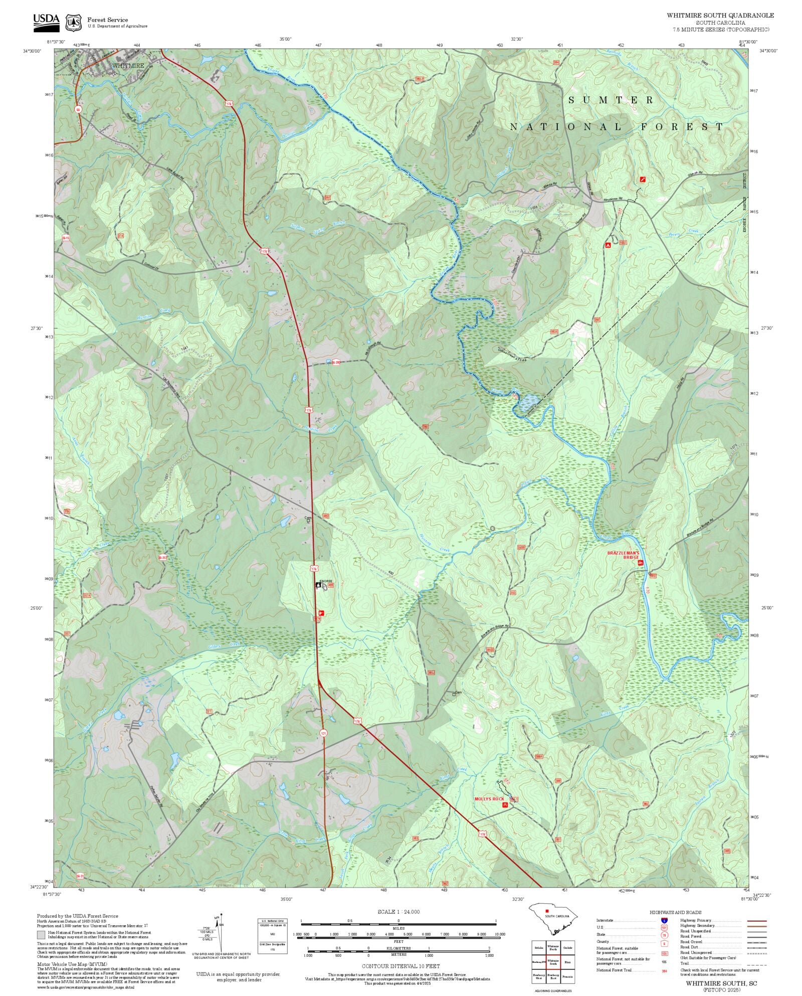 2025 Forest Service Topo Map of Whitmire South South Carolina – MyTopo ...