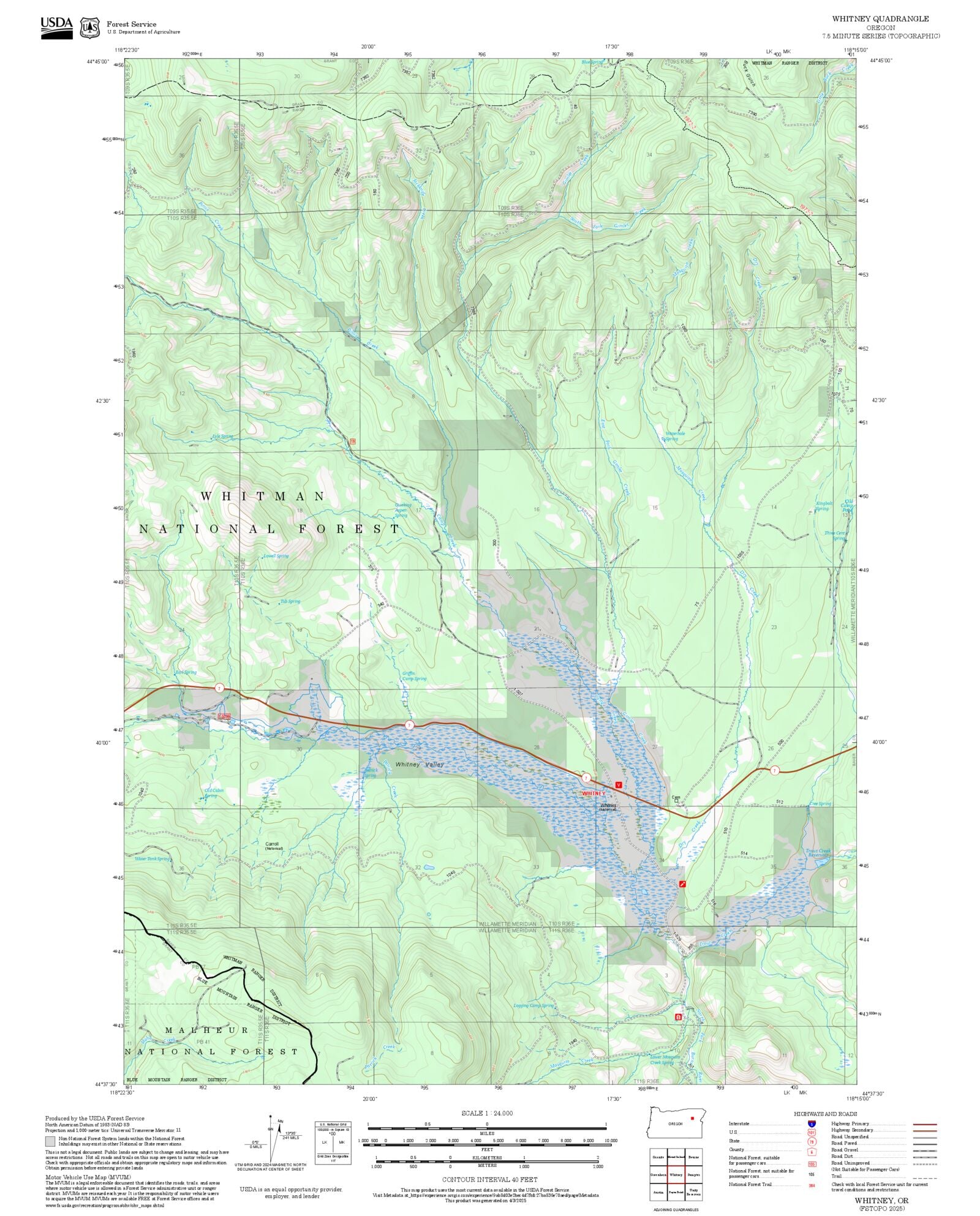 2025 Forest Service Topo Map of Whitney Oregon – MyTopo Map Store