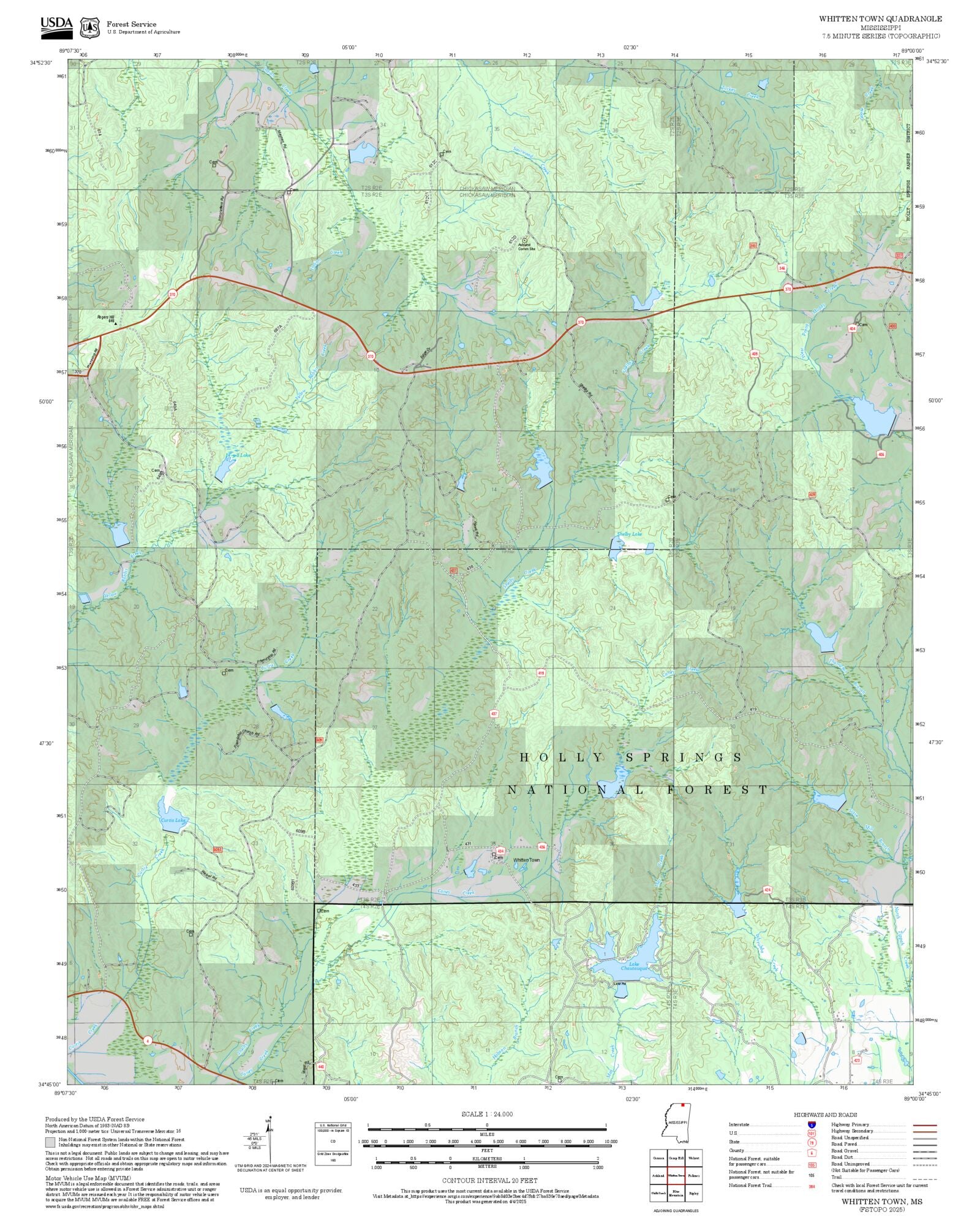 2025 Forest Service Topo Map of Whitten Town Mississippi – MyTopo Map Store