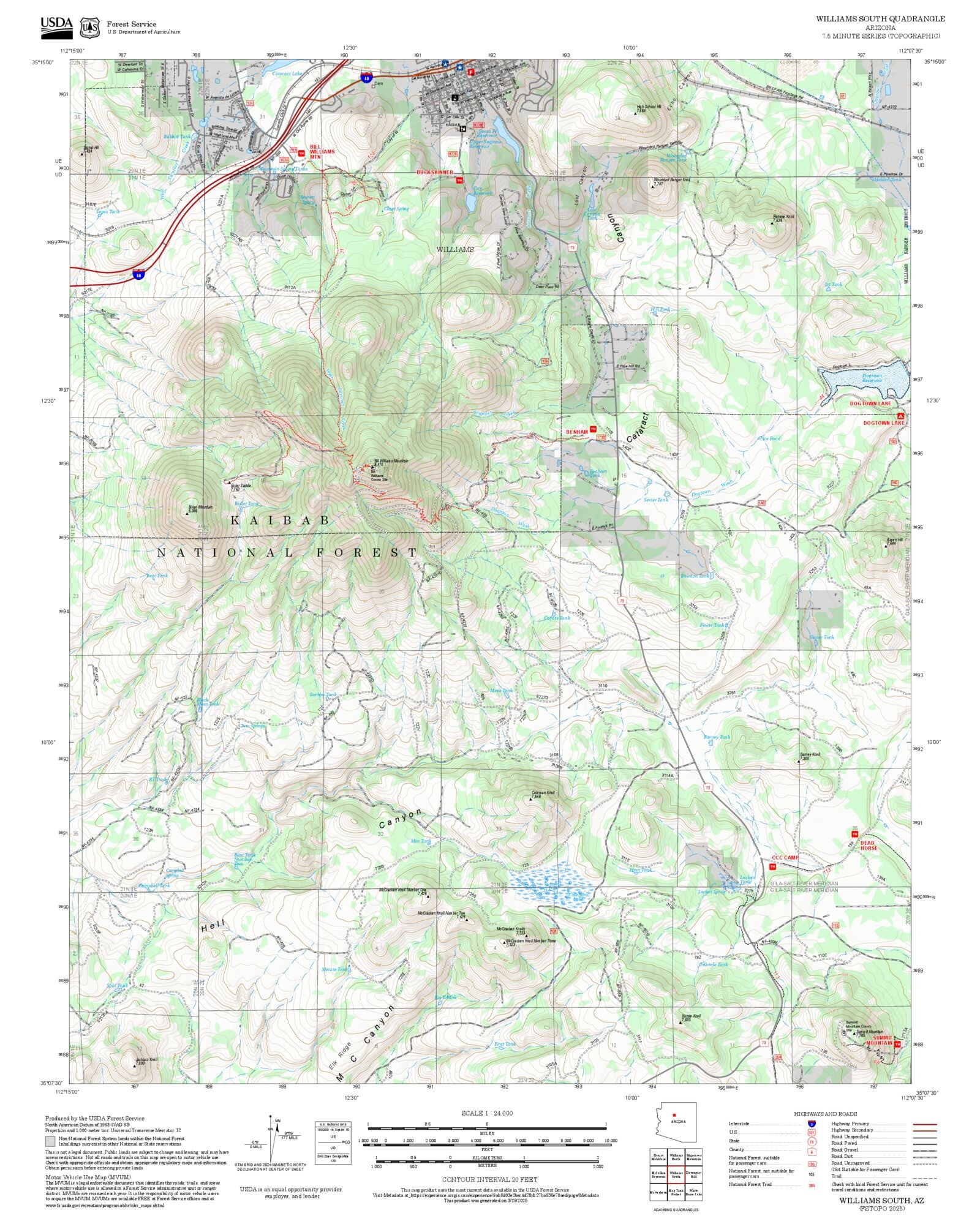 2025 Forest Service Topo Map of Williams South Arizona – MyTopo Map Store