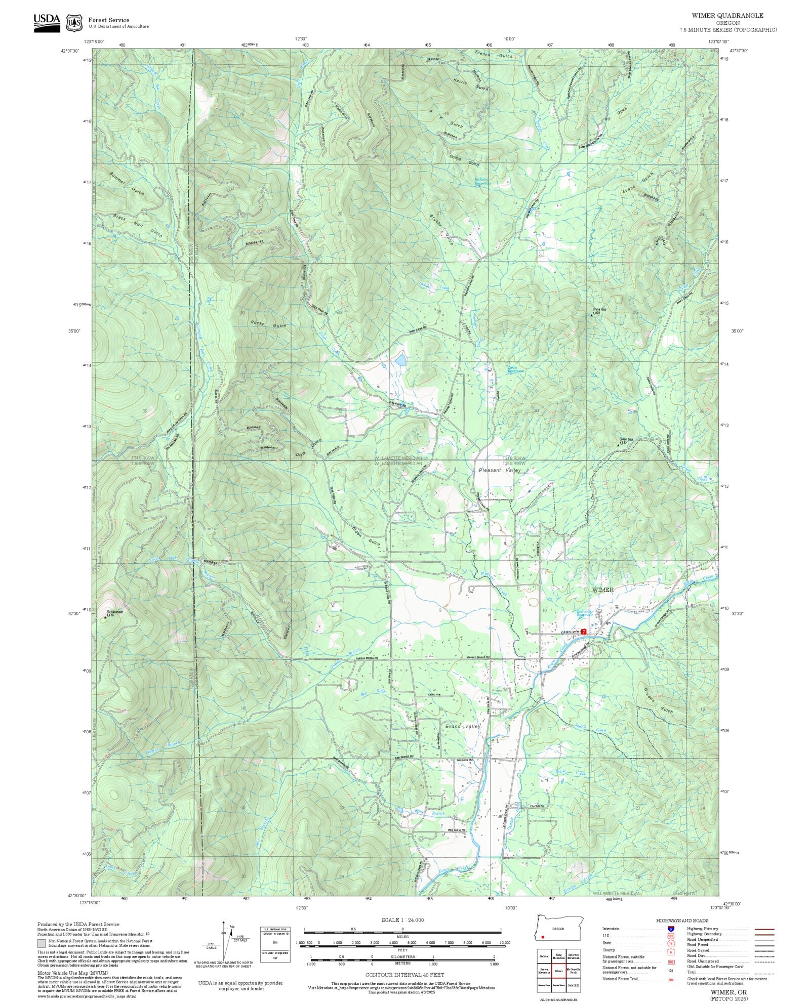 2025 Forest Service Topo Map of Wimer Oregon – MyTopo Map Store
