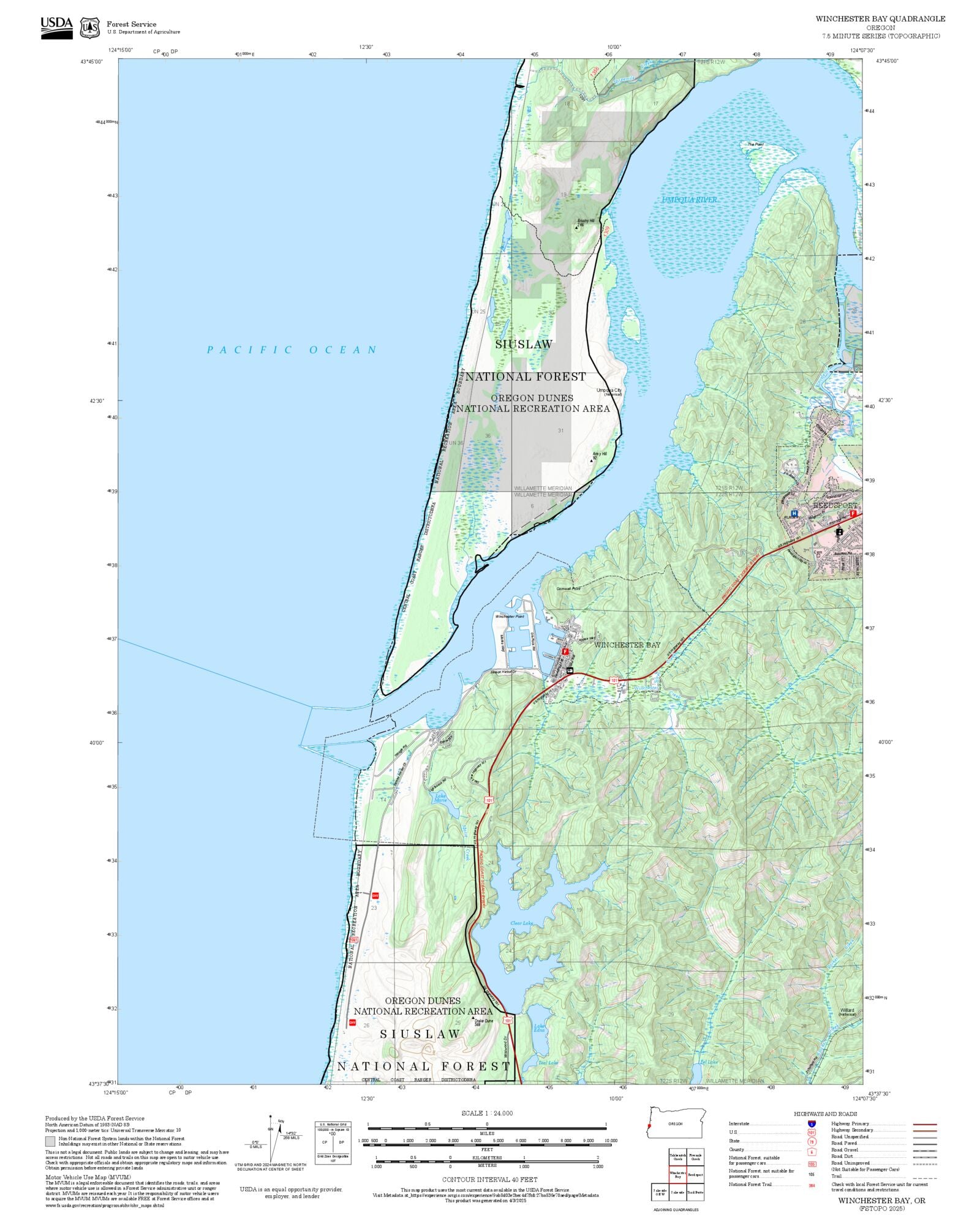 2025 Forest Service Topo Map of Winchester Bay Oregon – MyTopo Map Store