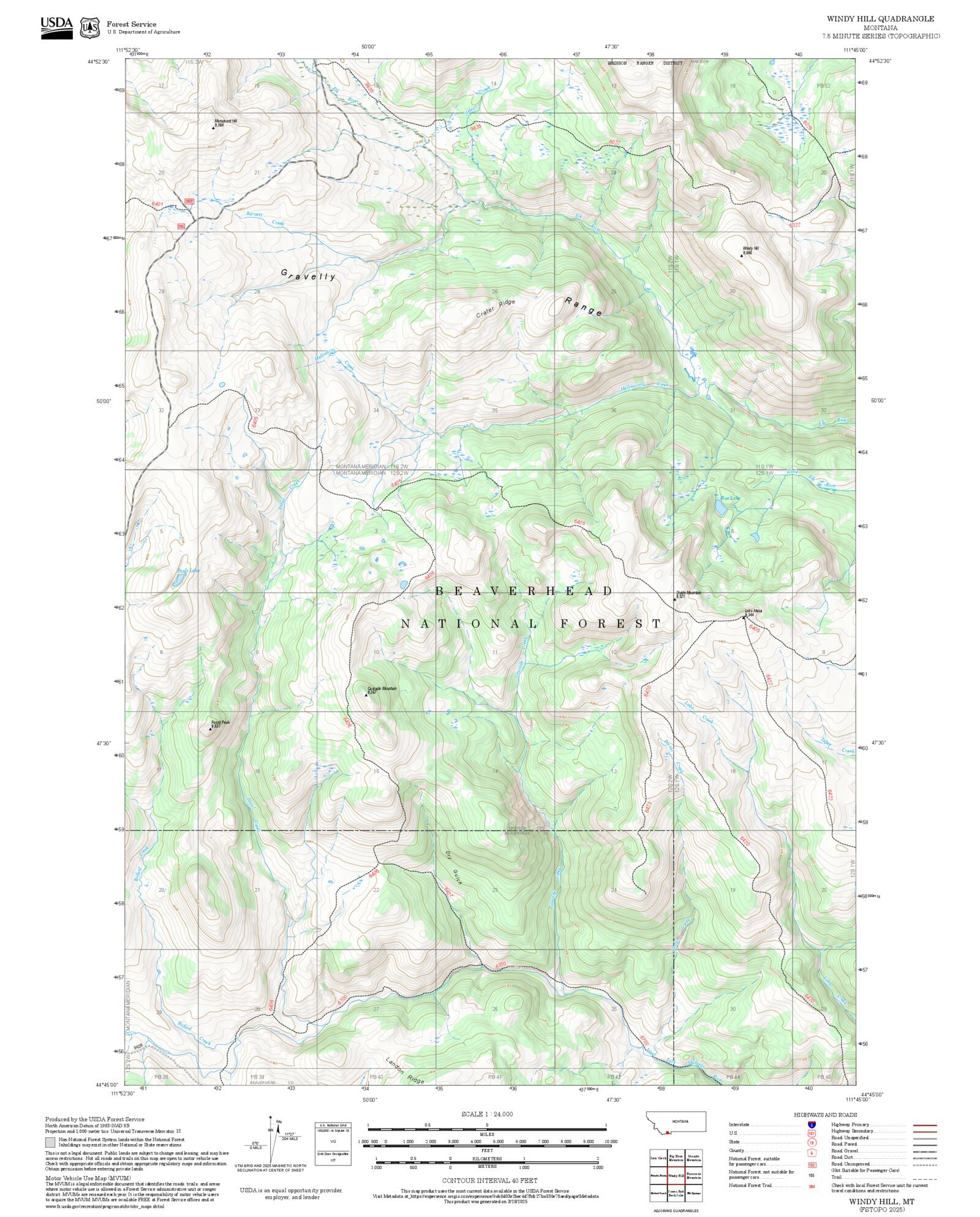 2025 Forest Service Topo Map of Windy Hill Montana – MyTopo Map Store