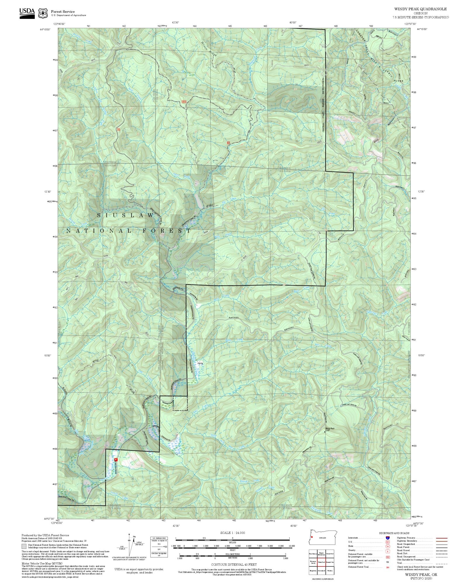 2025 Forest Service Topo Map of Windy Peak Oregon – MyTopo Map Store