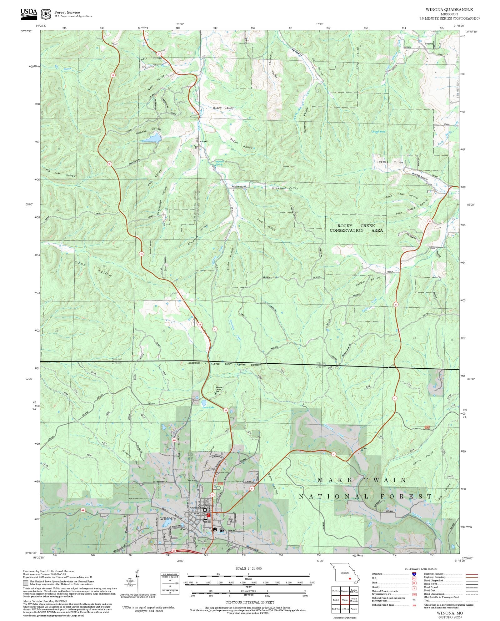 2025 Forest Service Topo Map of Winona Missouri – MyTopo Map Store