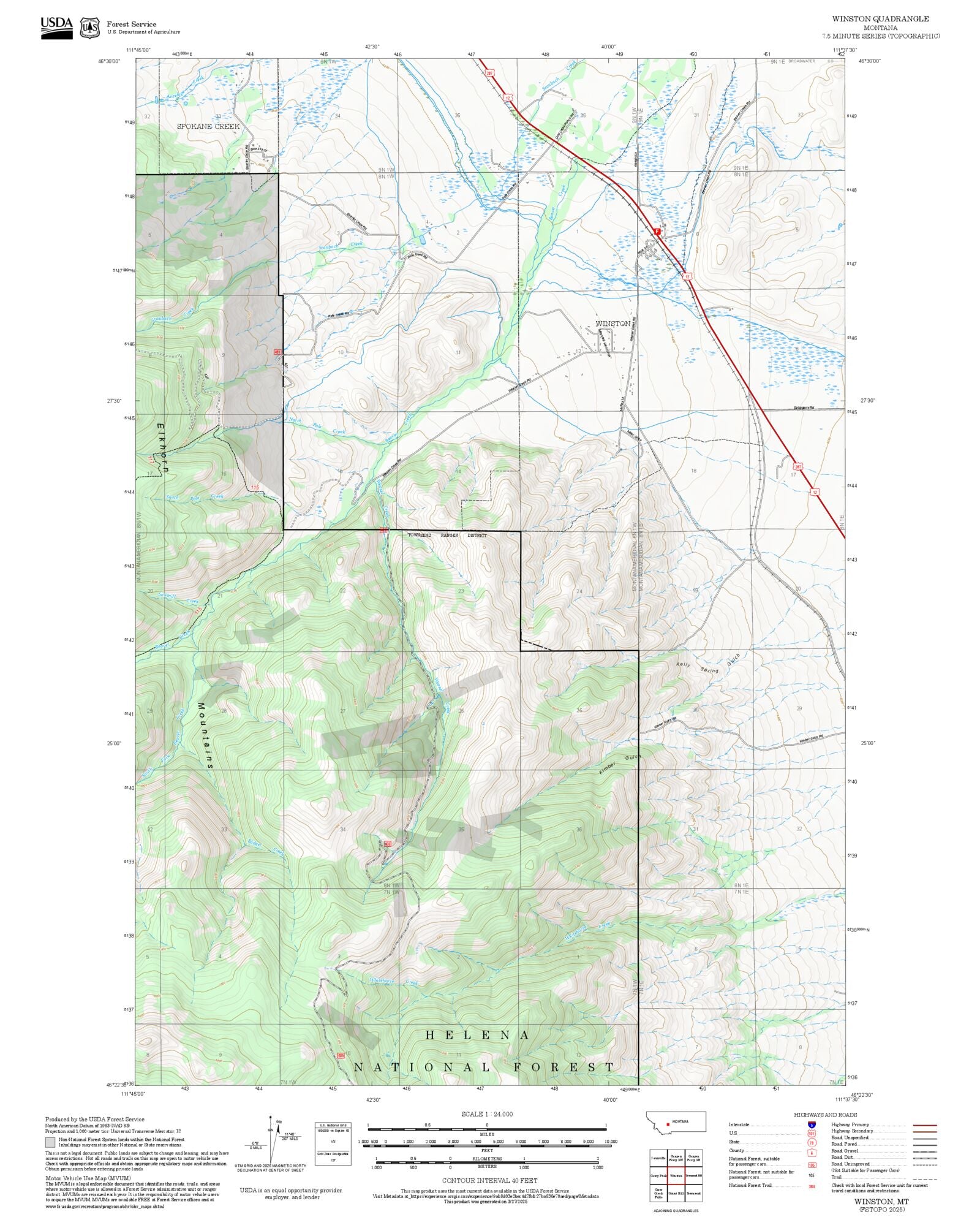 2025 Forest Service Topo Map of Winston Montana – MyTopo Map Store