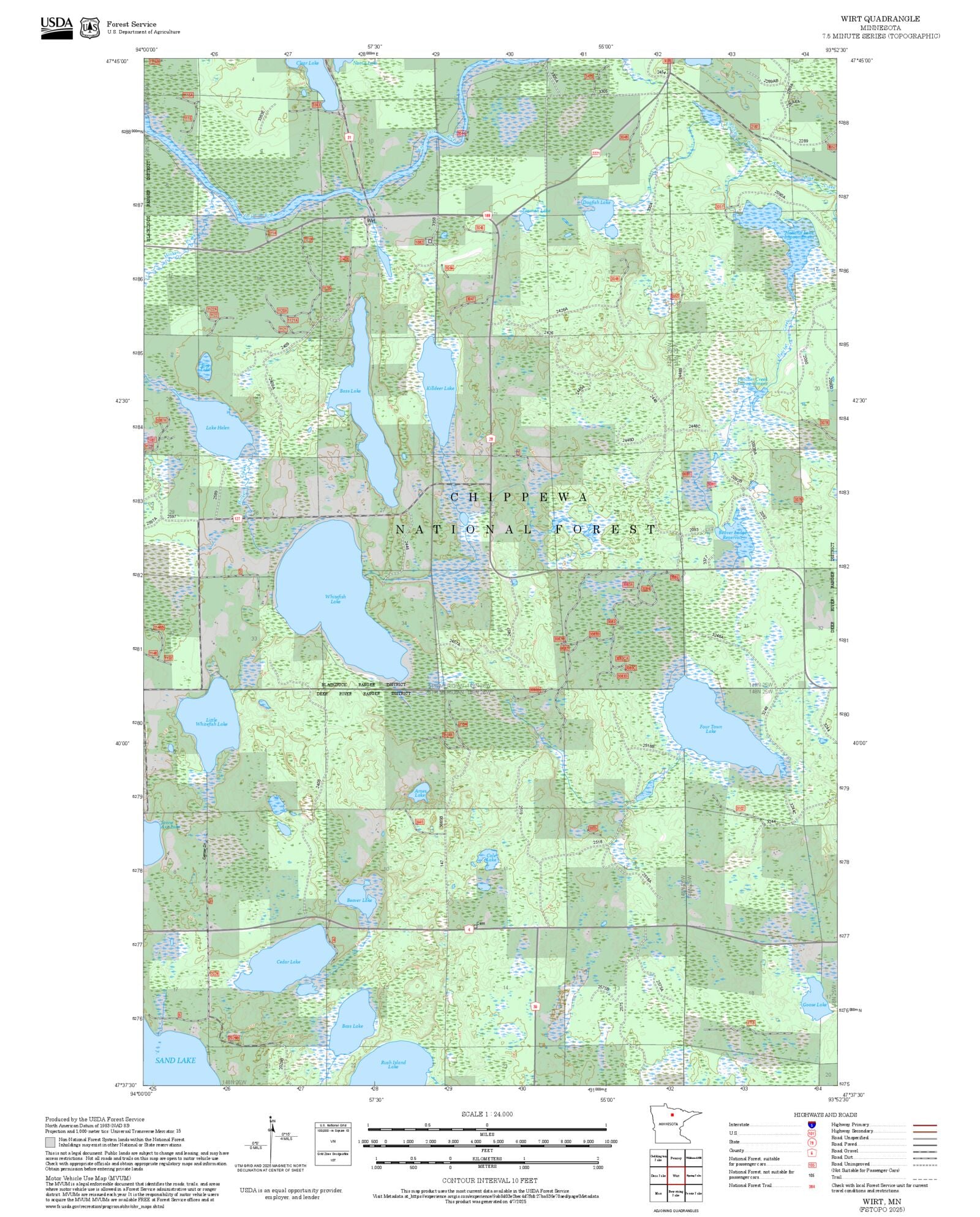 2025 Forest Service Topo Map of Wirt Minnesota – MyTopo Map Store