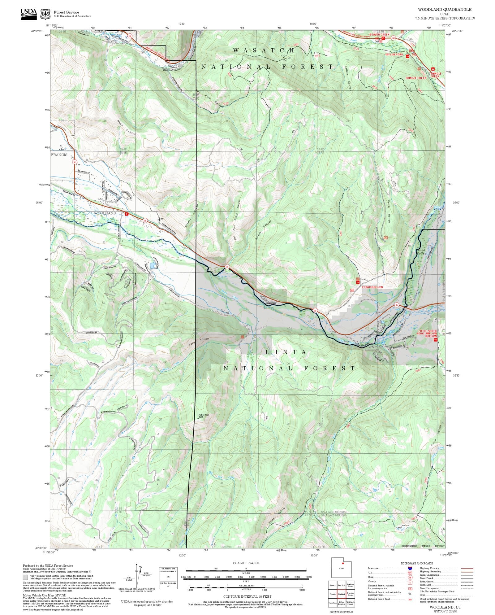 2025 Forest Service Topo Map of Woodland Utah – MyTopo Map Store
