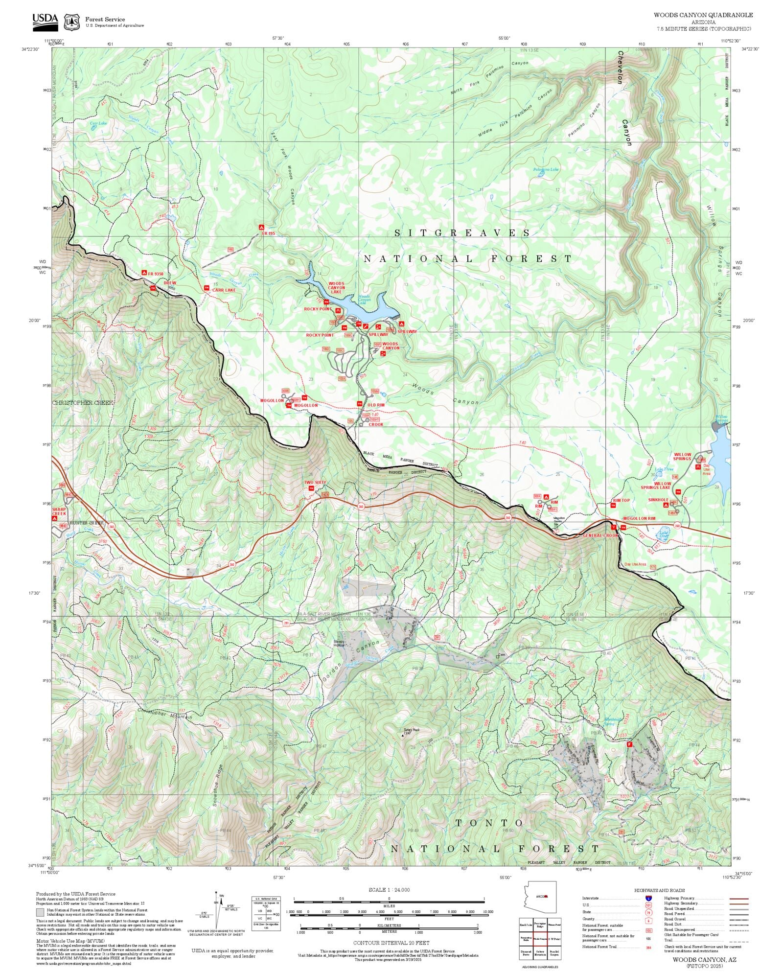 2025 Forest Service Topo Map of Woods Canyon Arizona – MyTopo Map Store
