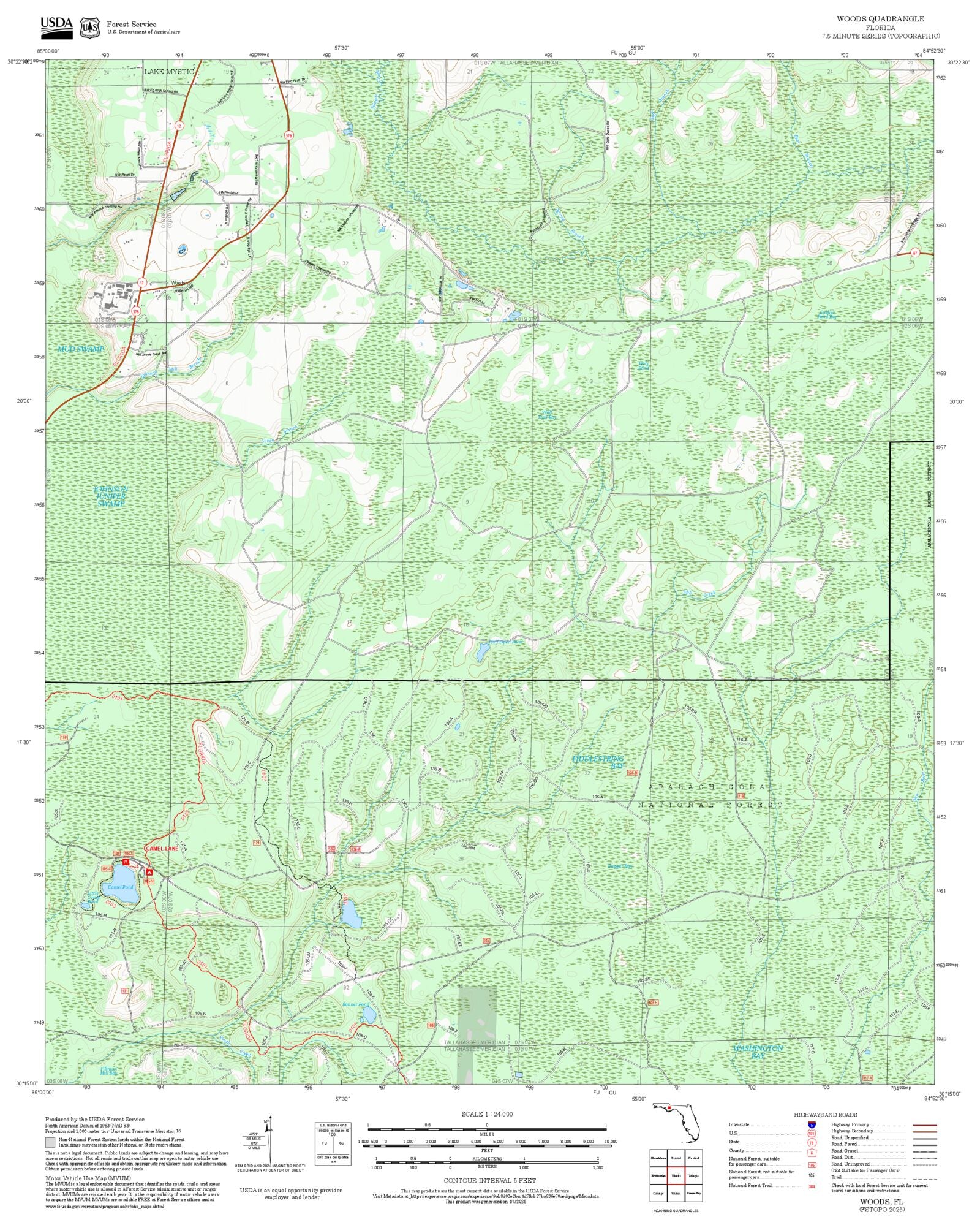 2025 Forest Service Topo Map of Woods Florida – MyTopo Map Store