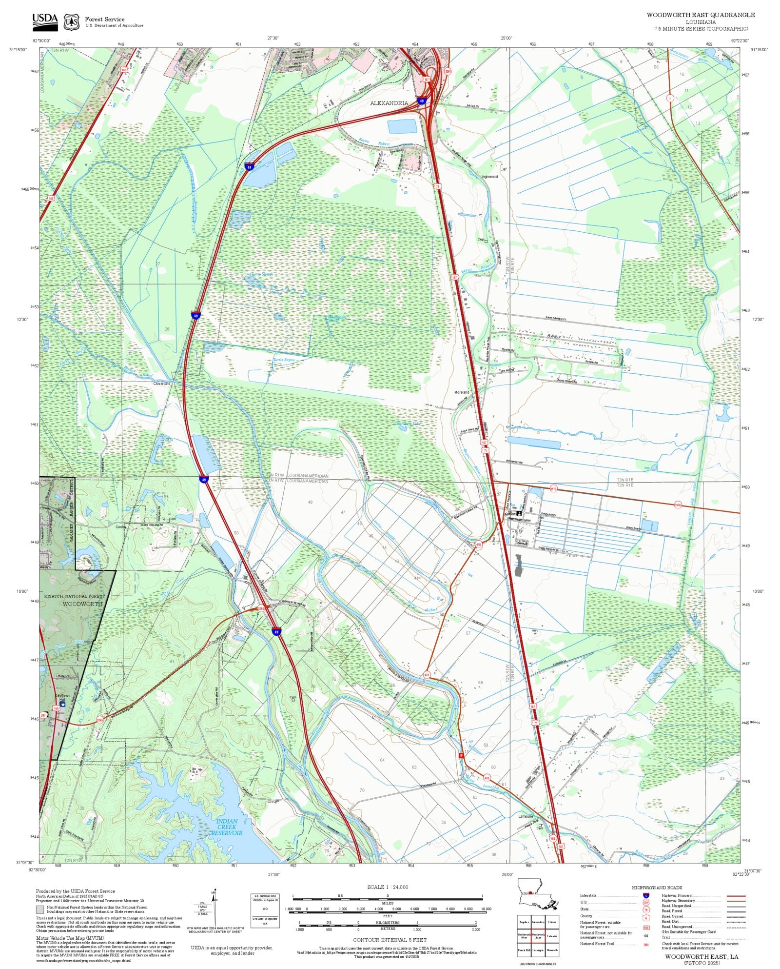 2025 Forest Service Topo Map of Woodworth East Louisiana – MyTopo Map Store