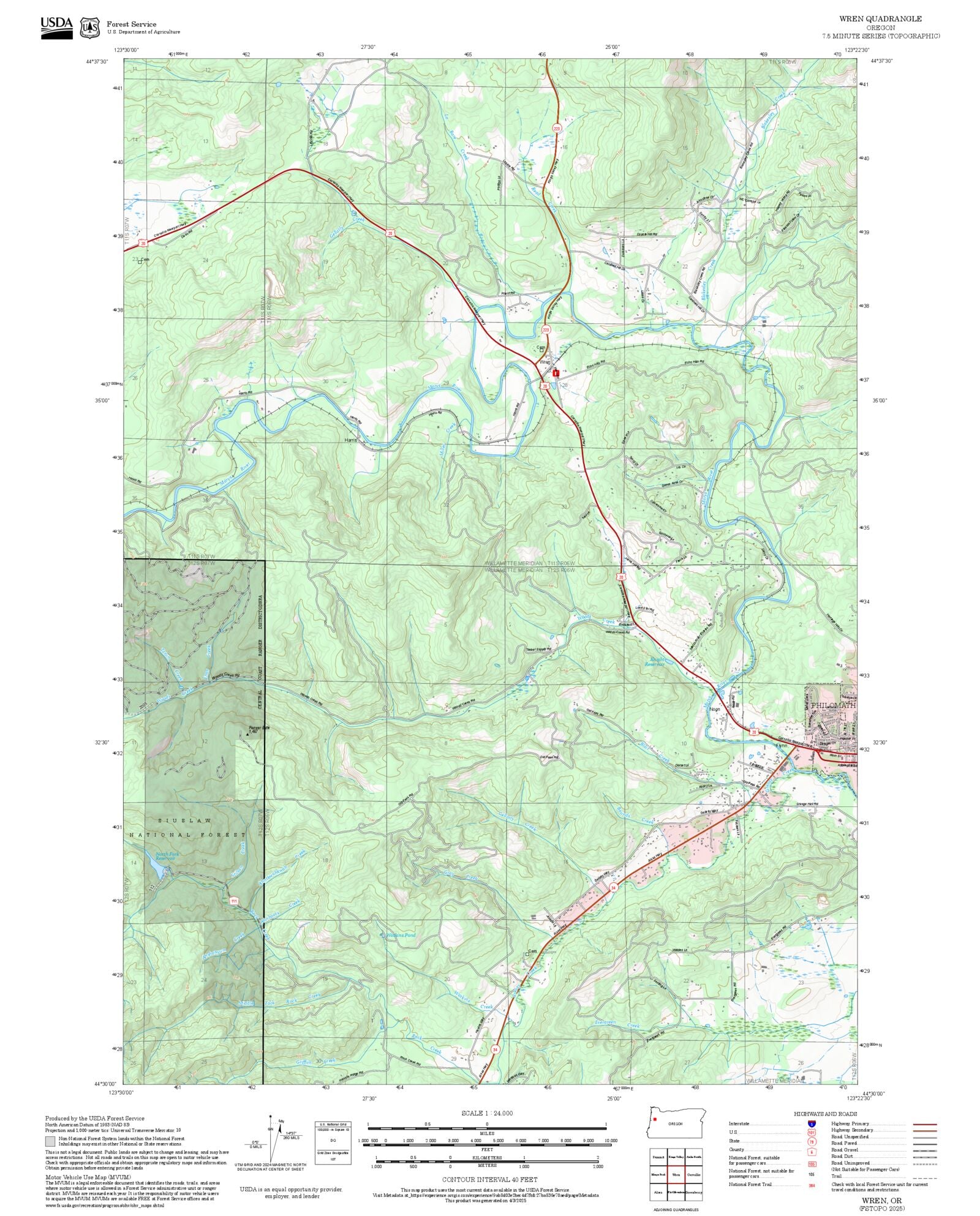2025 Forest Service Topo Map of Wren Oregon – MyTopo Map Store