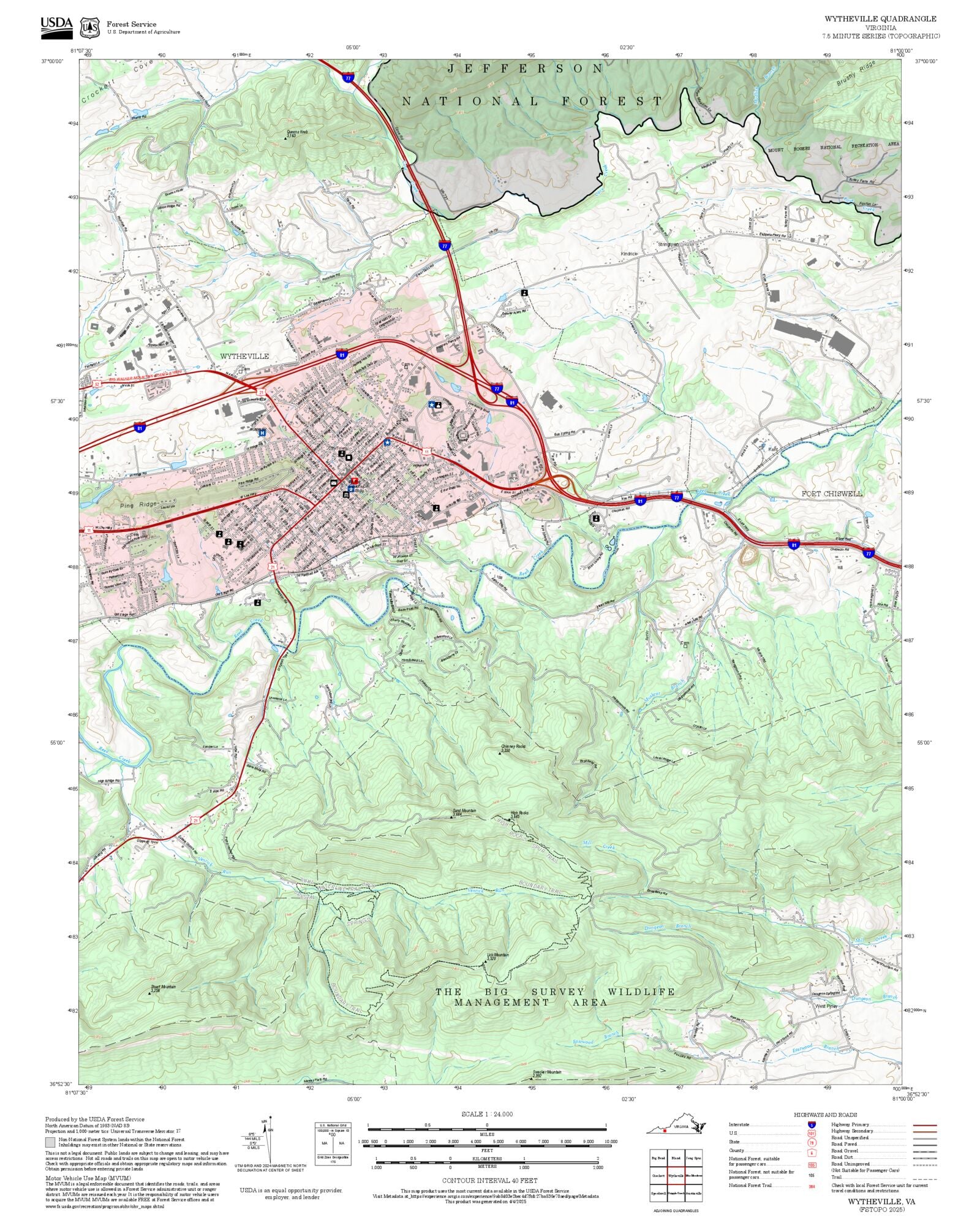 2025 Forest Service Topo Map of Wytheville Virginia – MyTopo Map Store