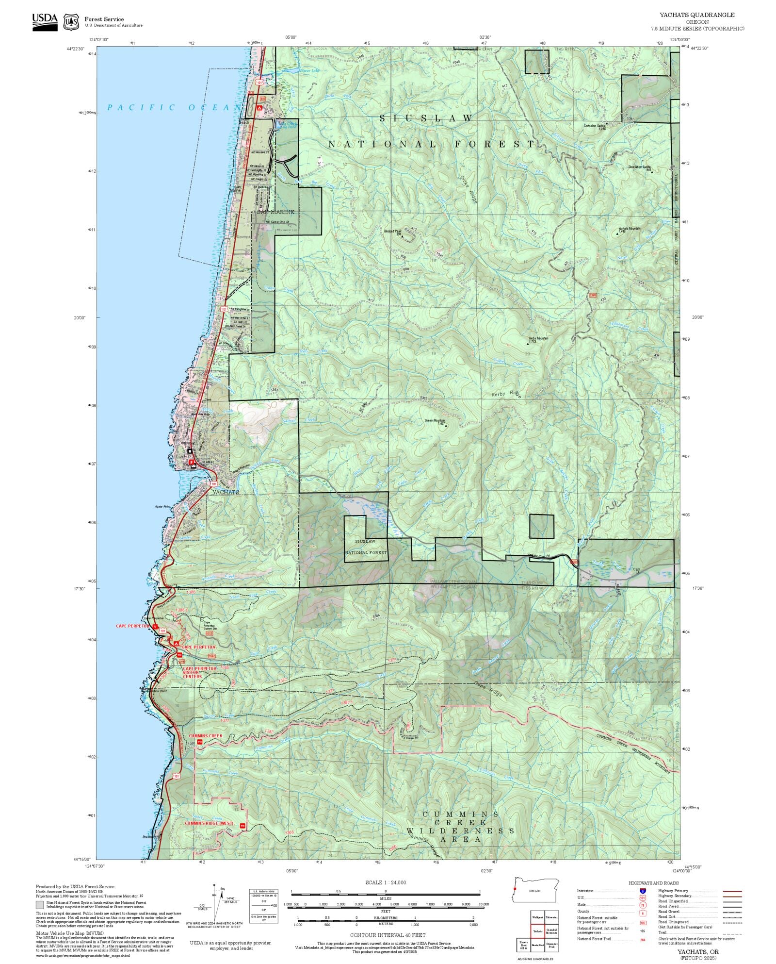 2025 Forest Service Topo Map of Yachats Oregon – MyTopo Map Store