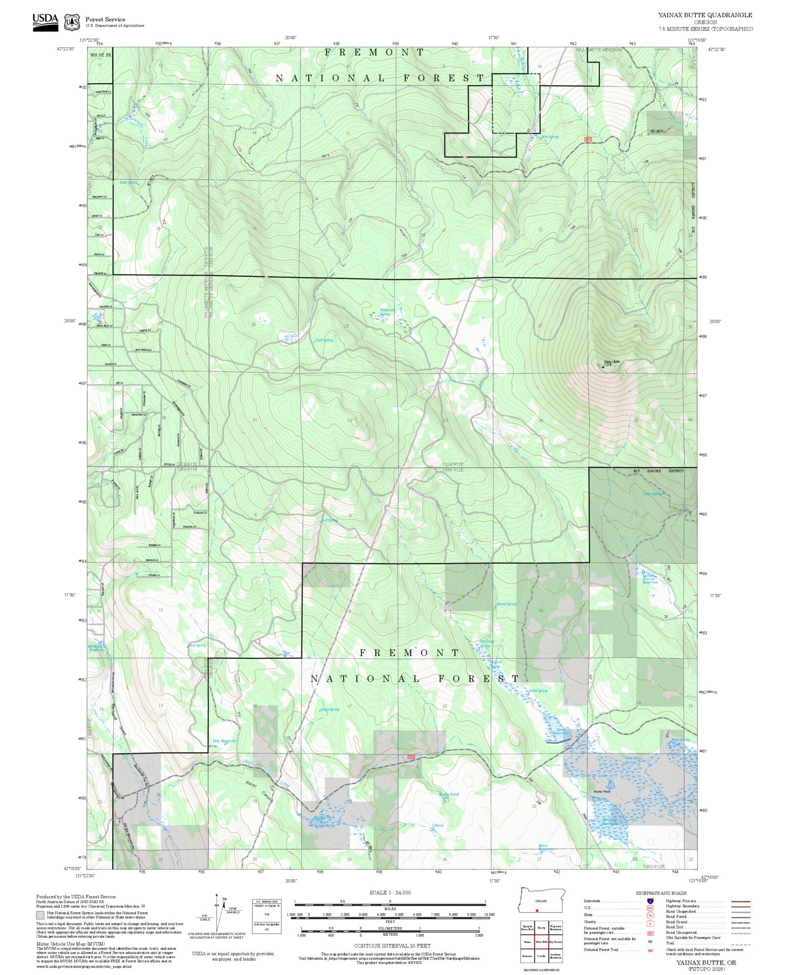 2025 Forest Service Topo Map of Yainax Butte Oregon – MyTopo Map Store