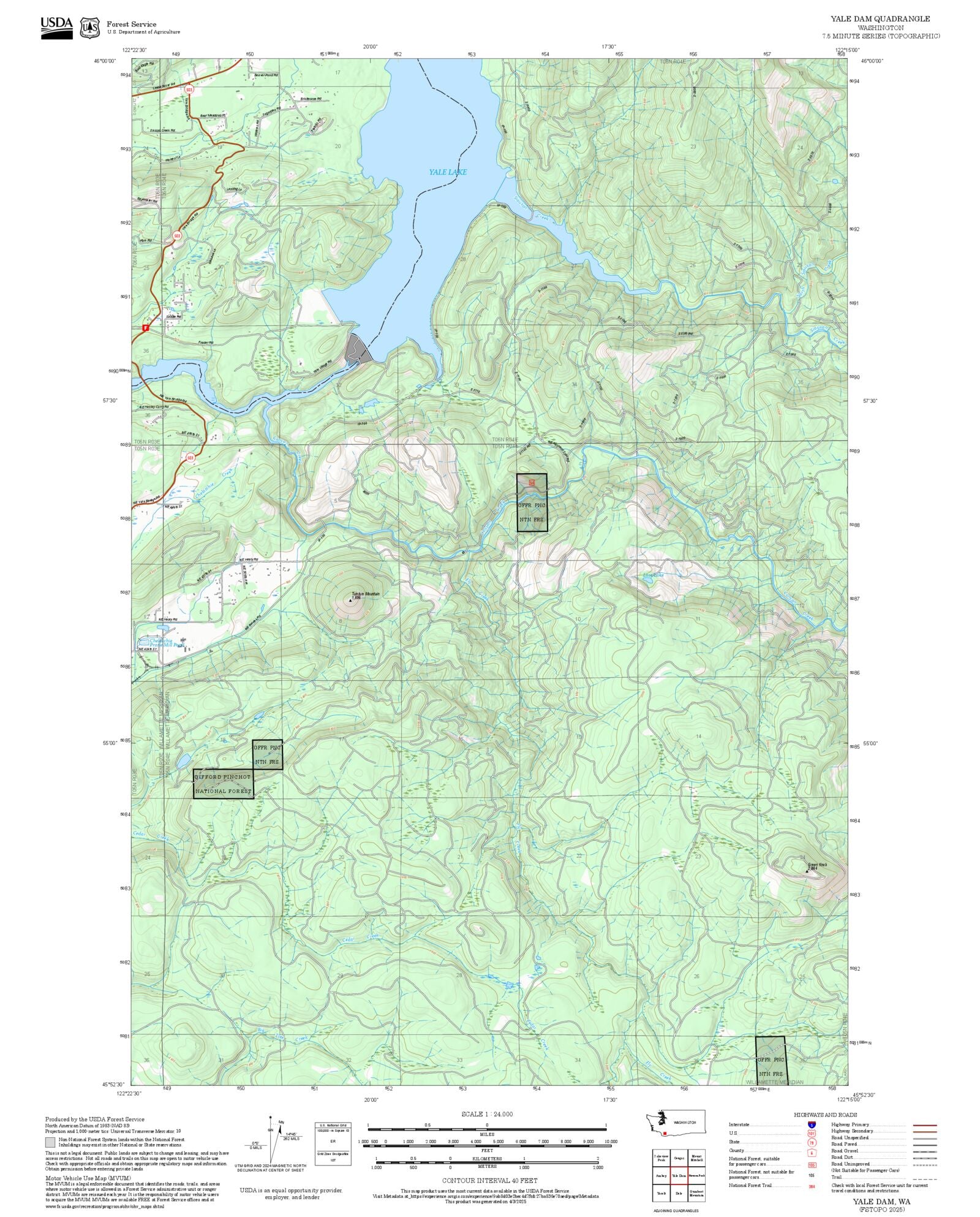 2025 Forest Service Topo Map of Yale Dam Washington – MyTopo Map Store