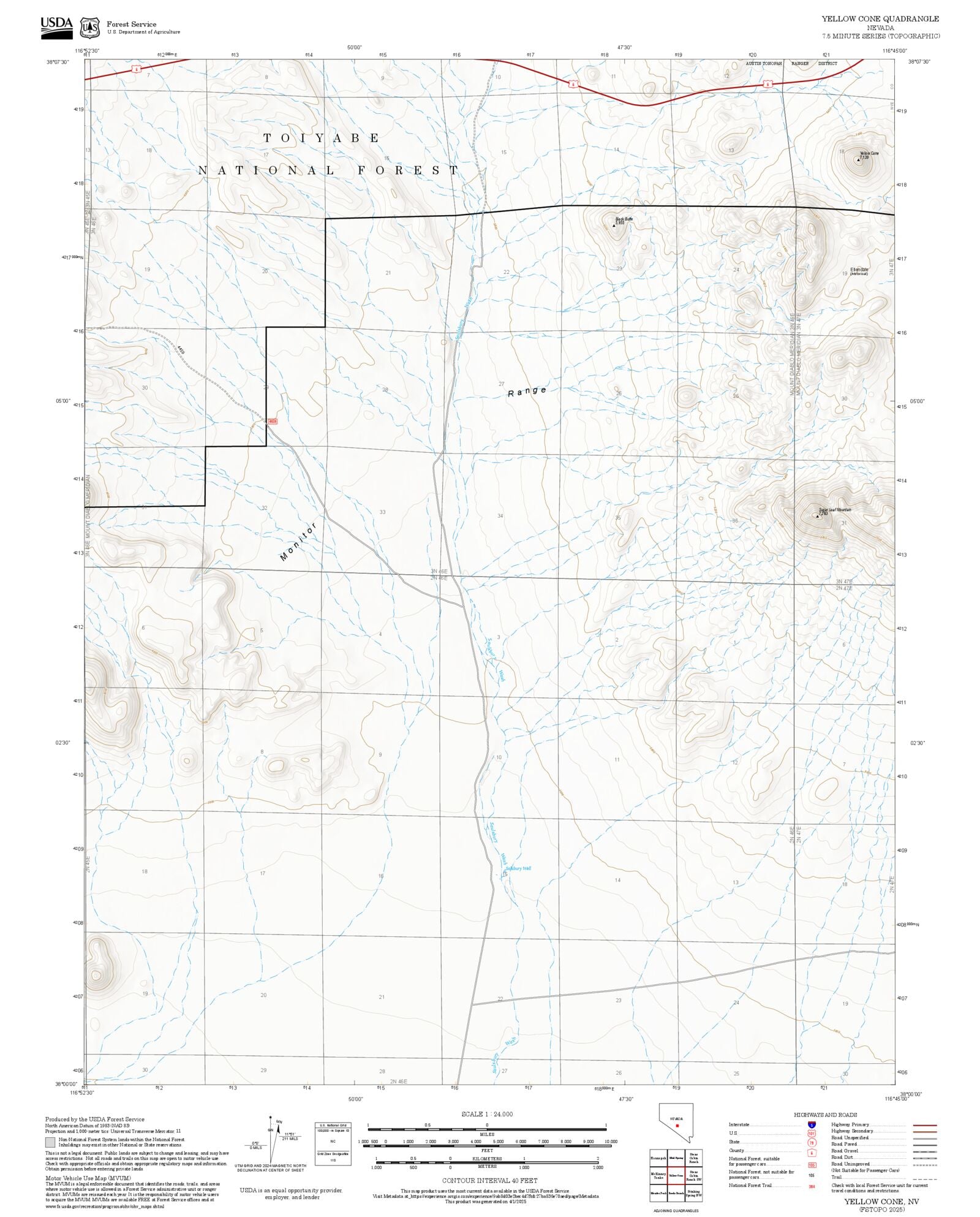 2025 Forest Service Topo Map of Yellow Cone Nevada – MyTopo Map Store