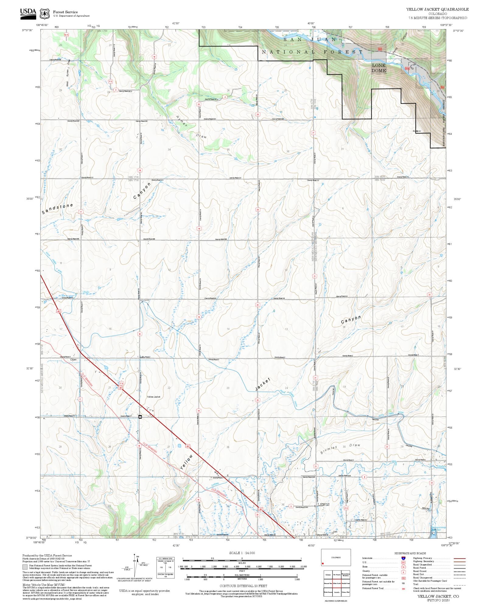 2025 Forest Service Topo Map of Yellow Jacket Colorado – MyTopo Map Store